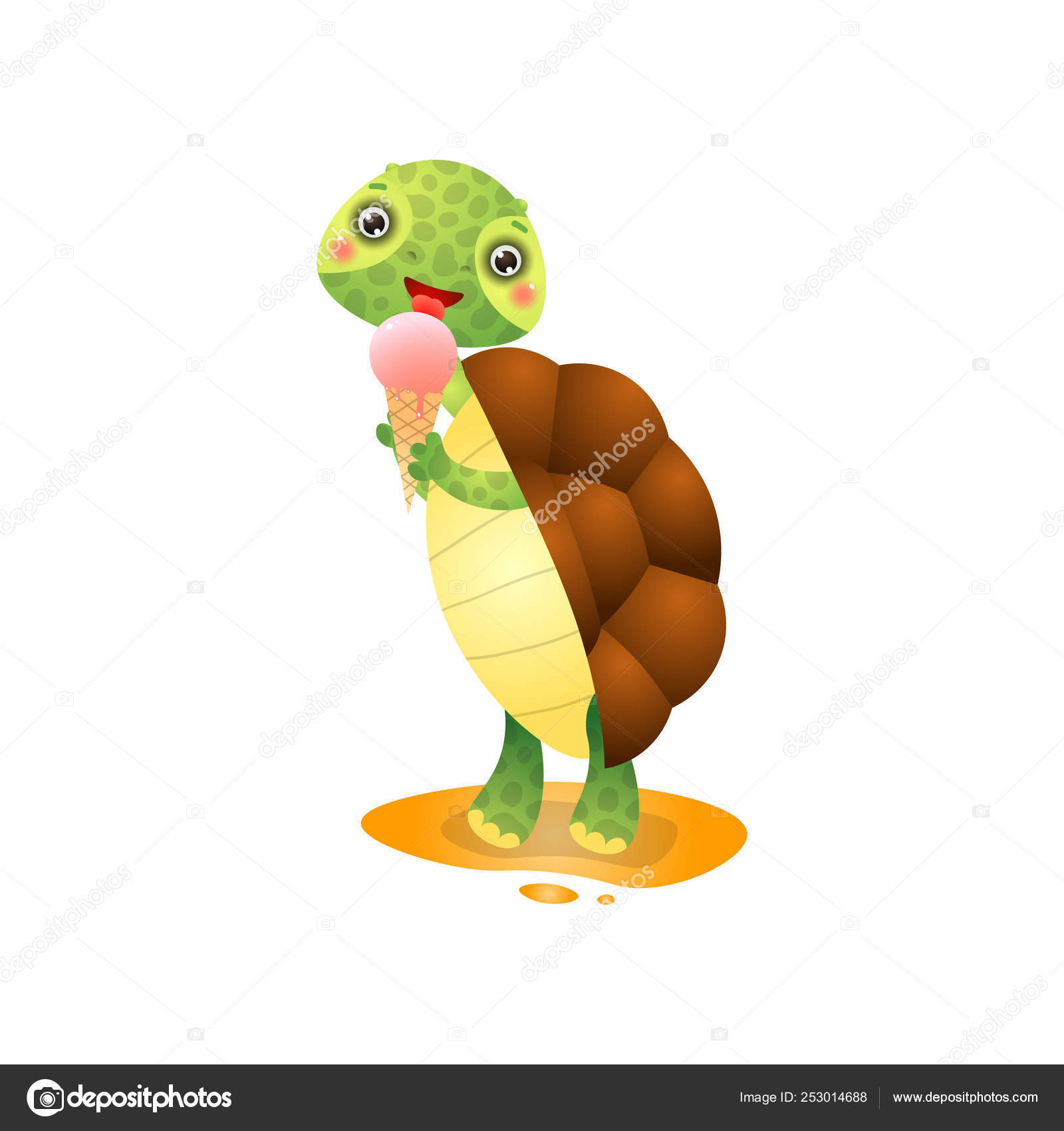 Cute kawai turtle eating ice-cream isolated on white background Stock ...