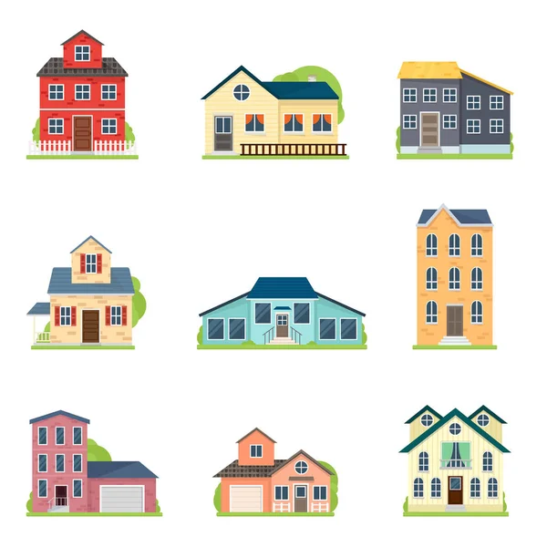 Colorful set of flat houses Vector Art Stock Images | Depositphotos