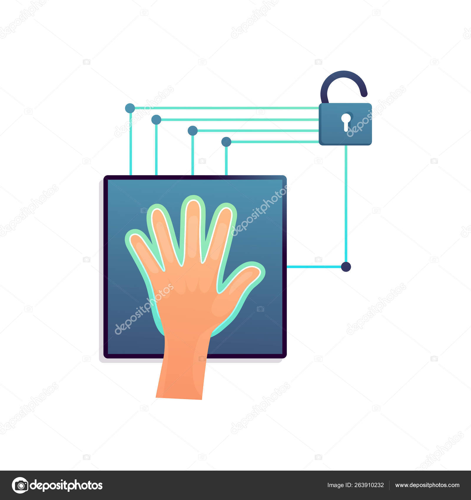 Unlock device or door with whole hand scanning, for office Stock Vector ...