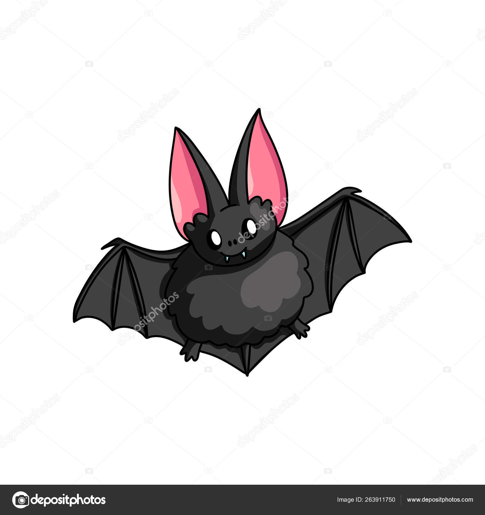 Fat cute black horror bat, smiling animal Stock Vector Image by ...