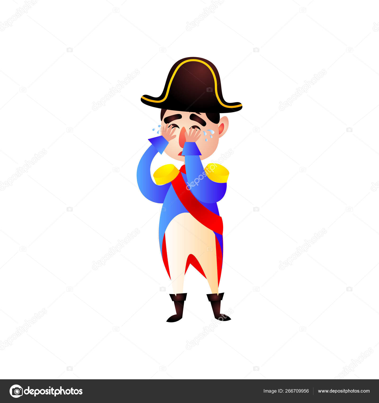 Cute sad napoleon character crying about lost battle Stock Vector Image ...