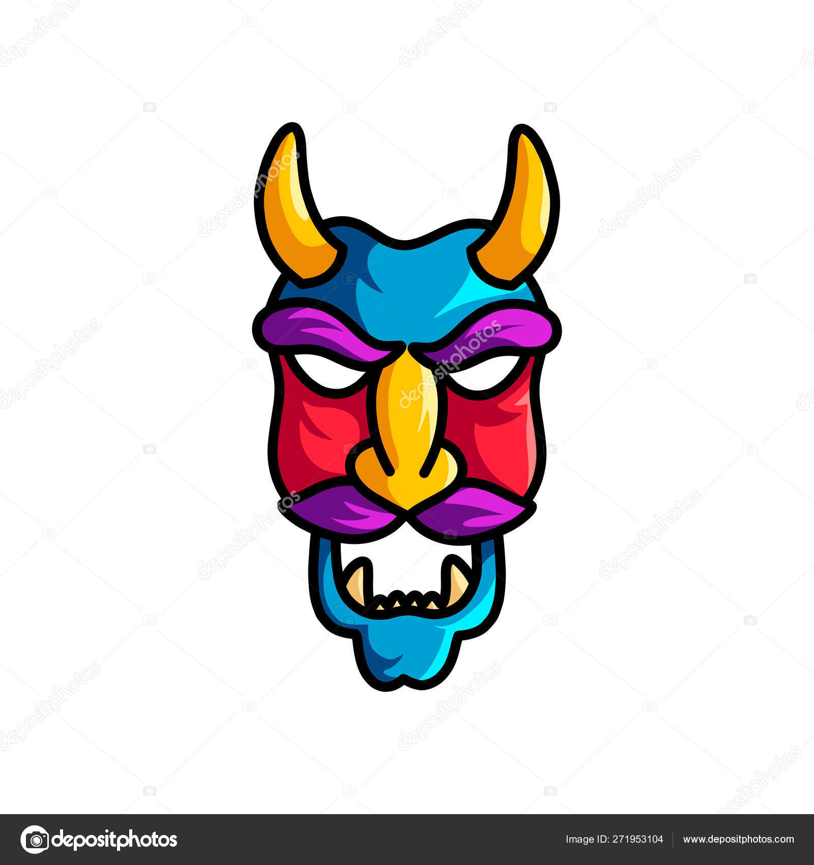 Scary monster mask with violet mustache and yellow horns Stock Vector ...