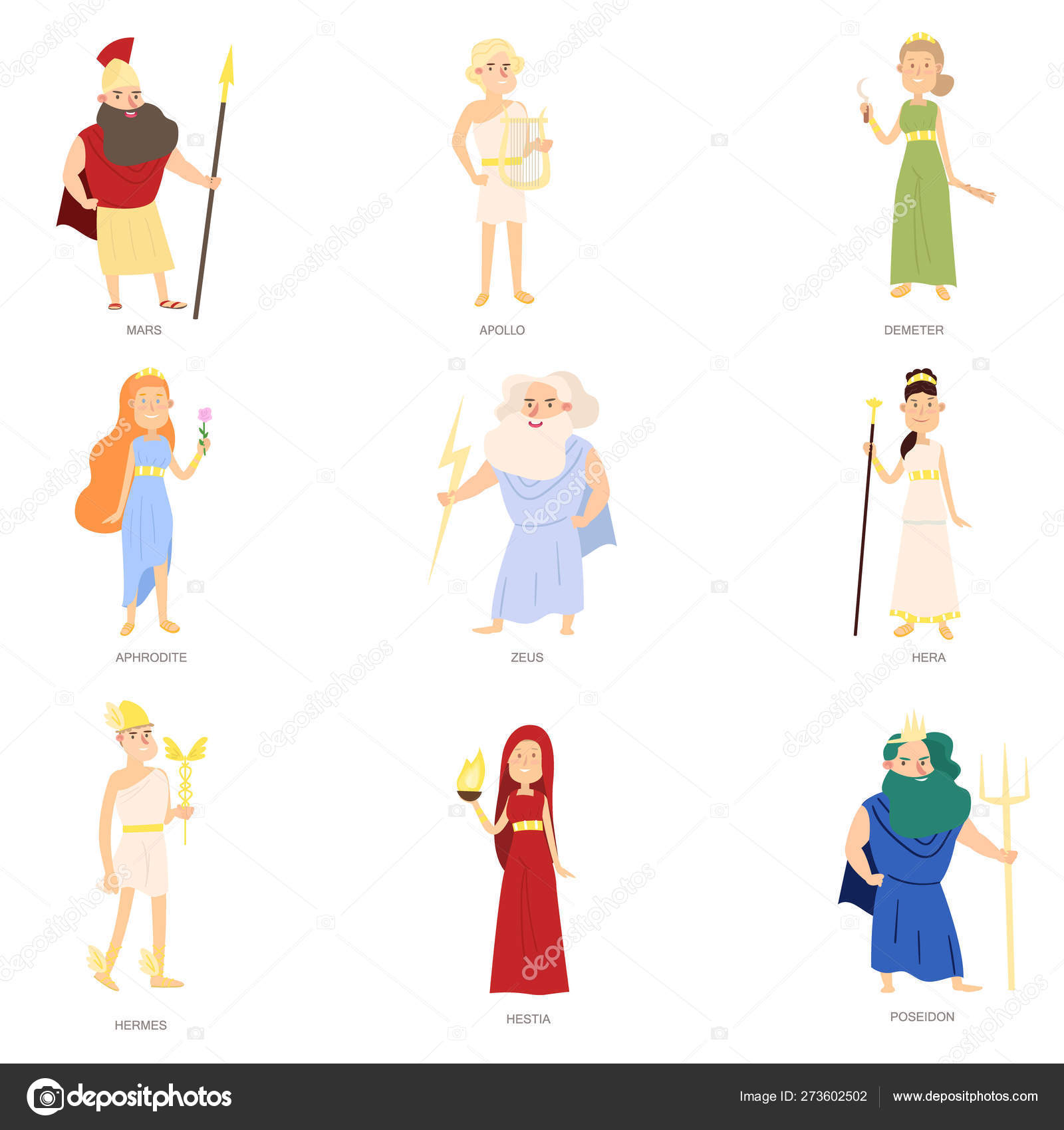 Set of greek ancient gods, different colorful character Stock ...