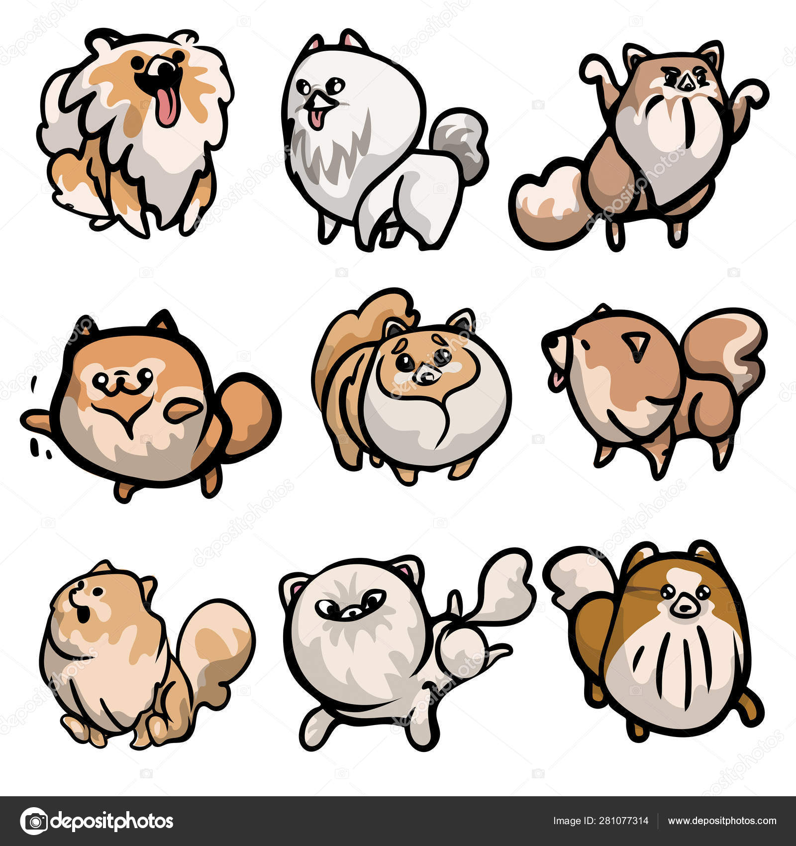 Set of cute spitz dog characters in different actions Stock Vector ...