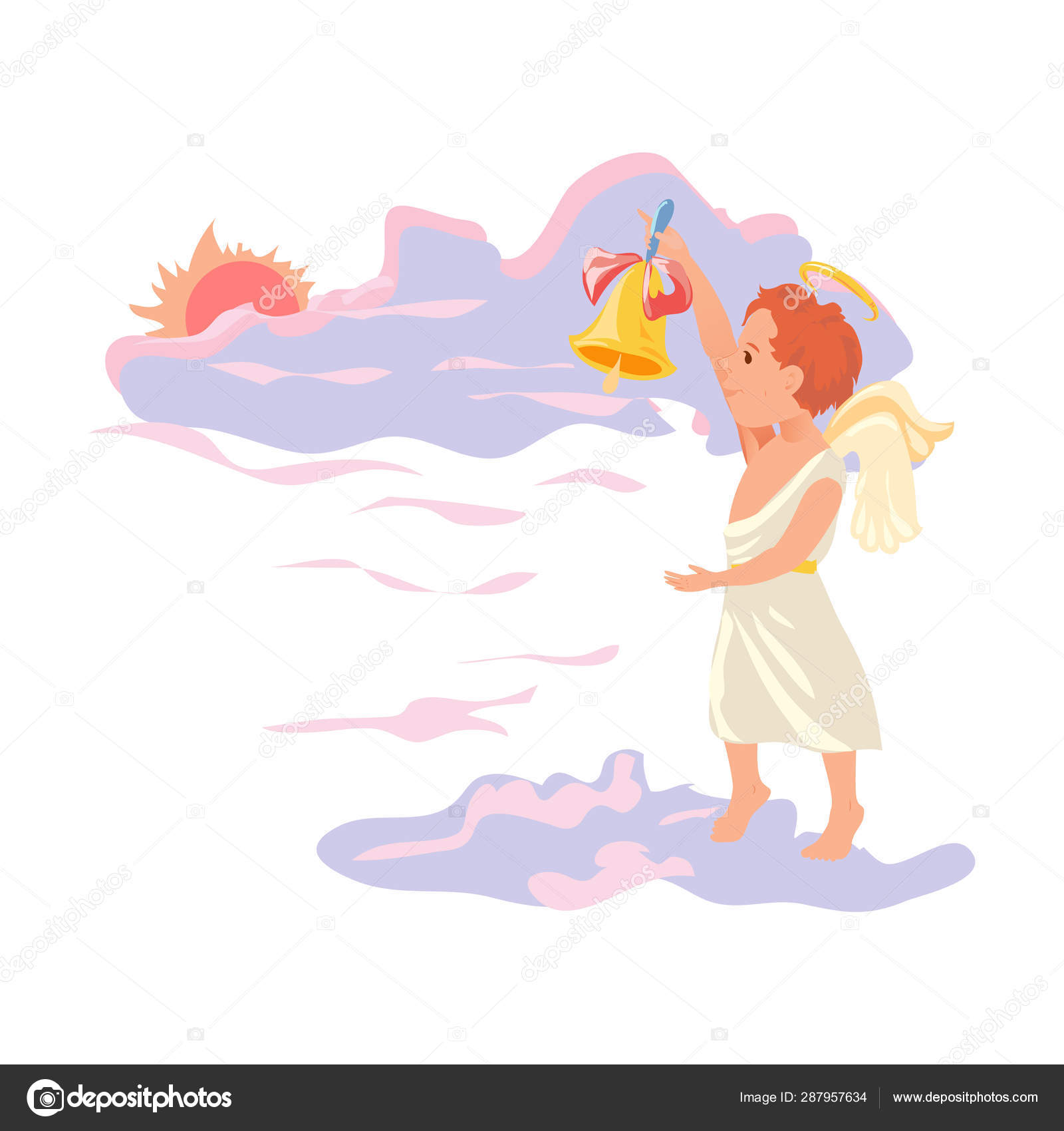 Cute red hair angel boy with gold bell Stock Vector by ©greenpic.studio ...