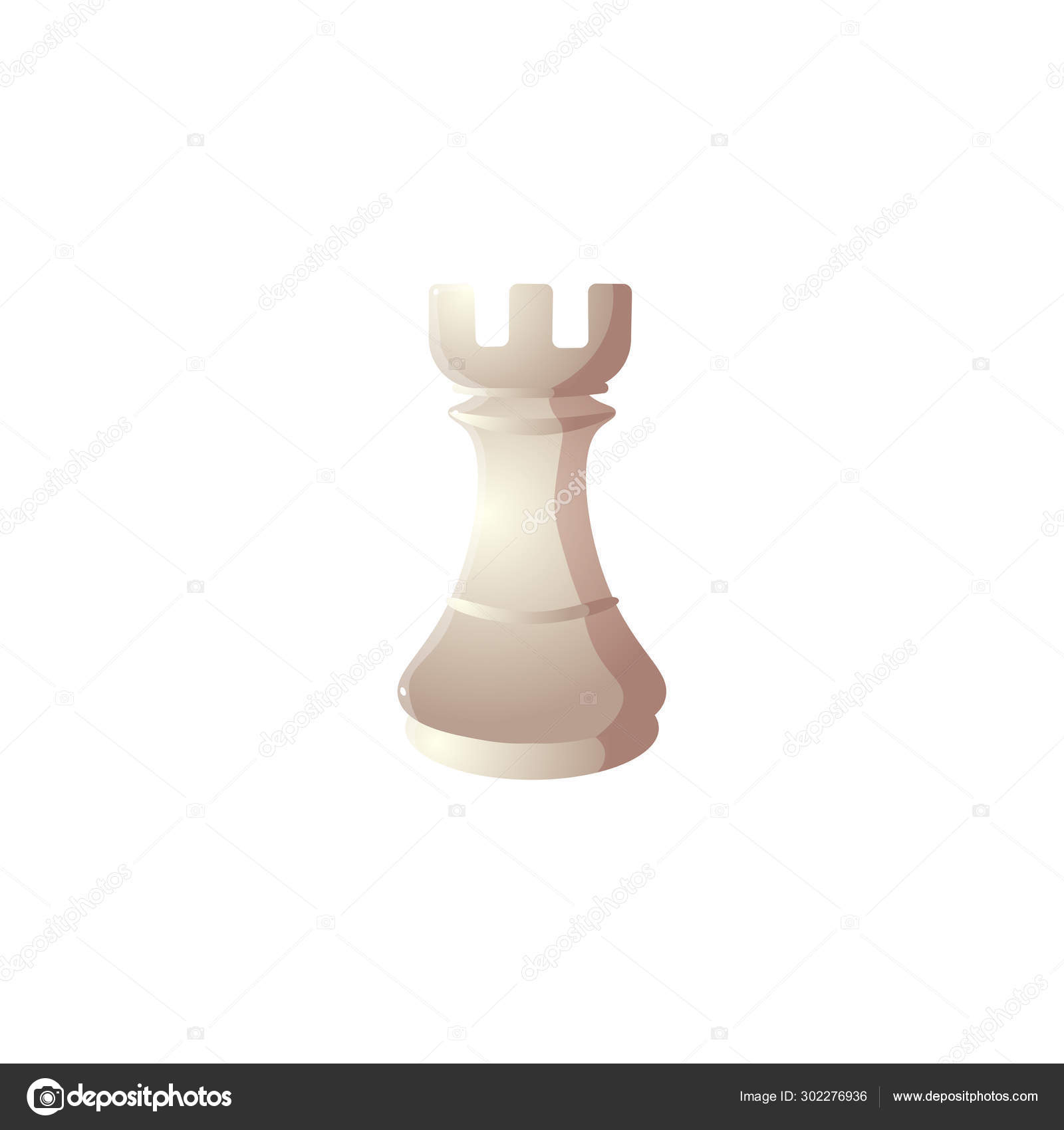 White rook chess icon. Raster illustration in flat cartoon style on ...