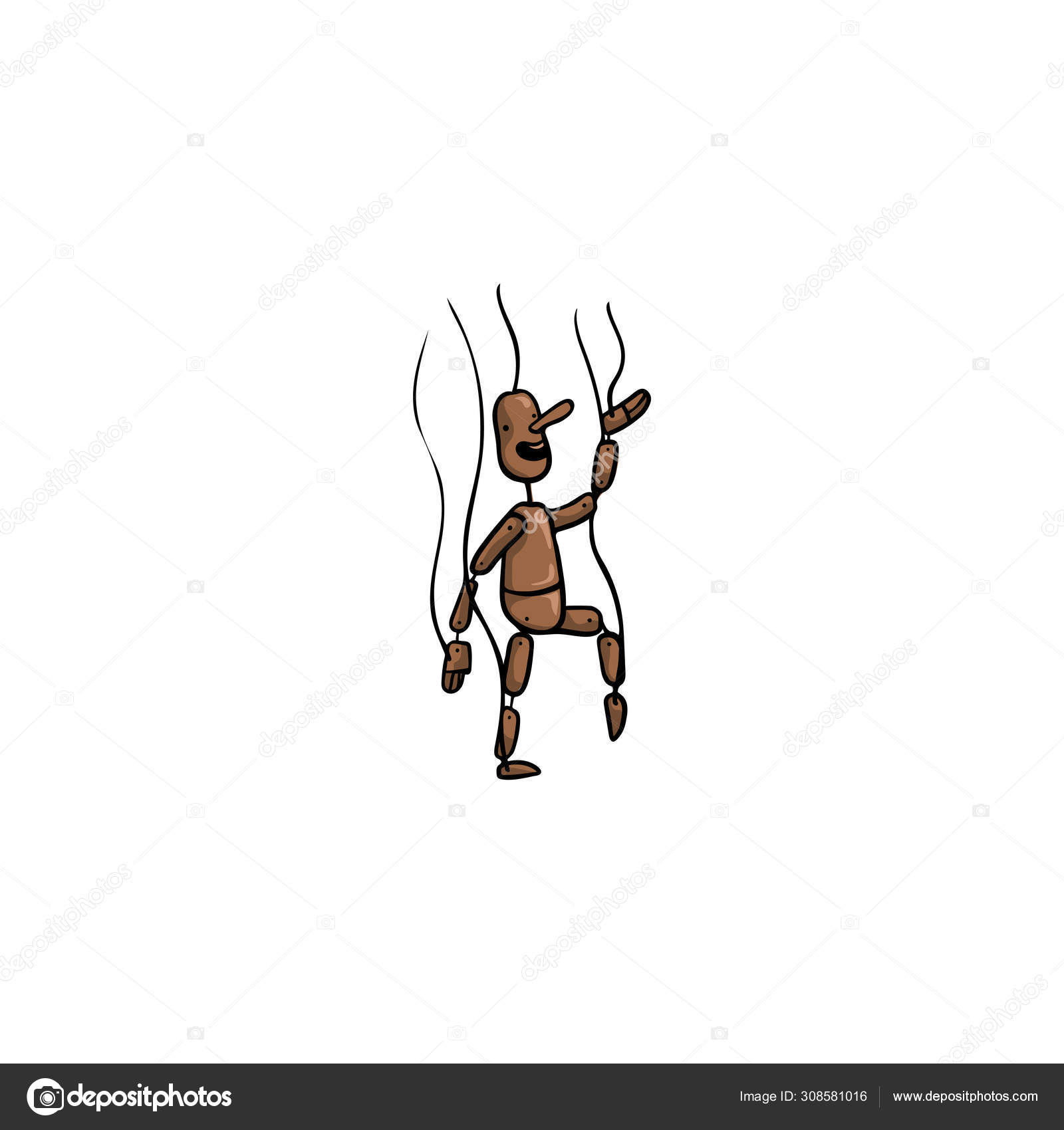 Wooden robot puppet clown with strings vector illustration Stock Vector ...