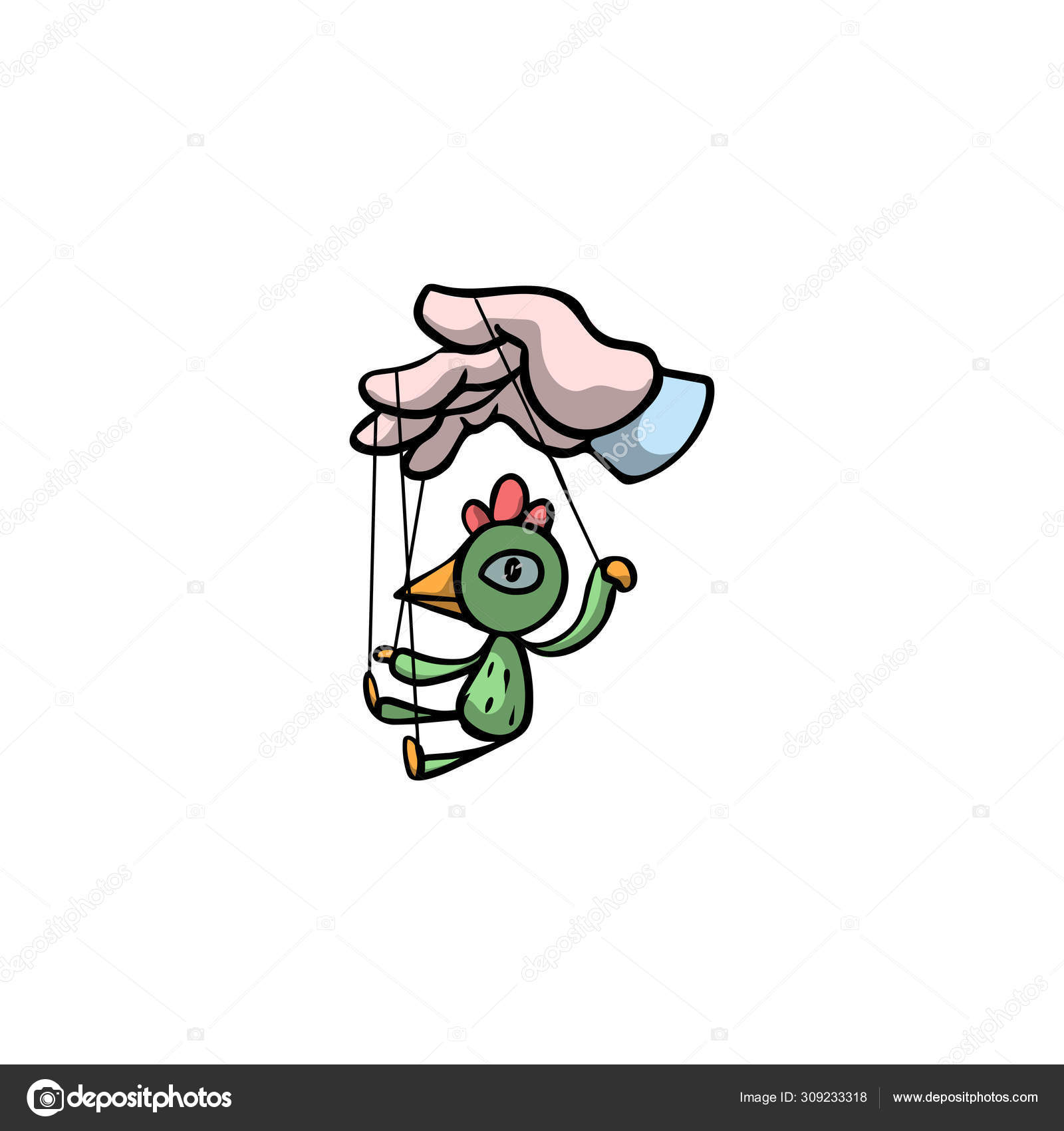 Download - Funny color image of puppeteer hand holding green bird ...