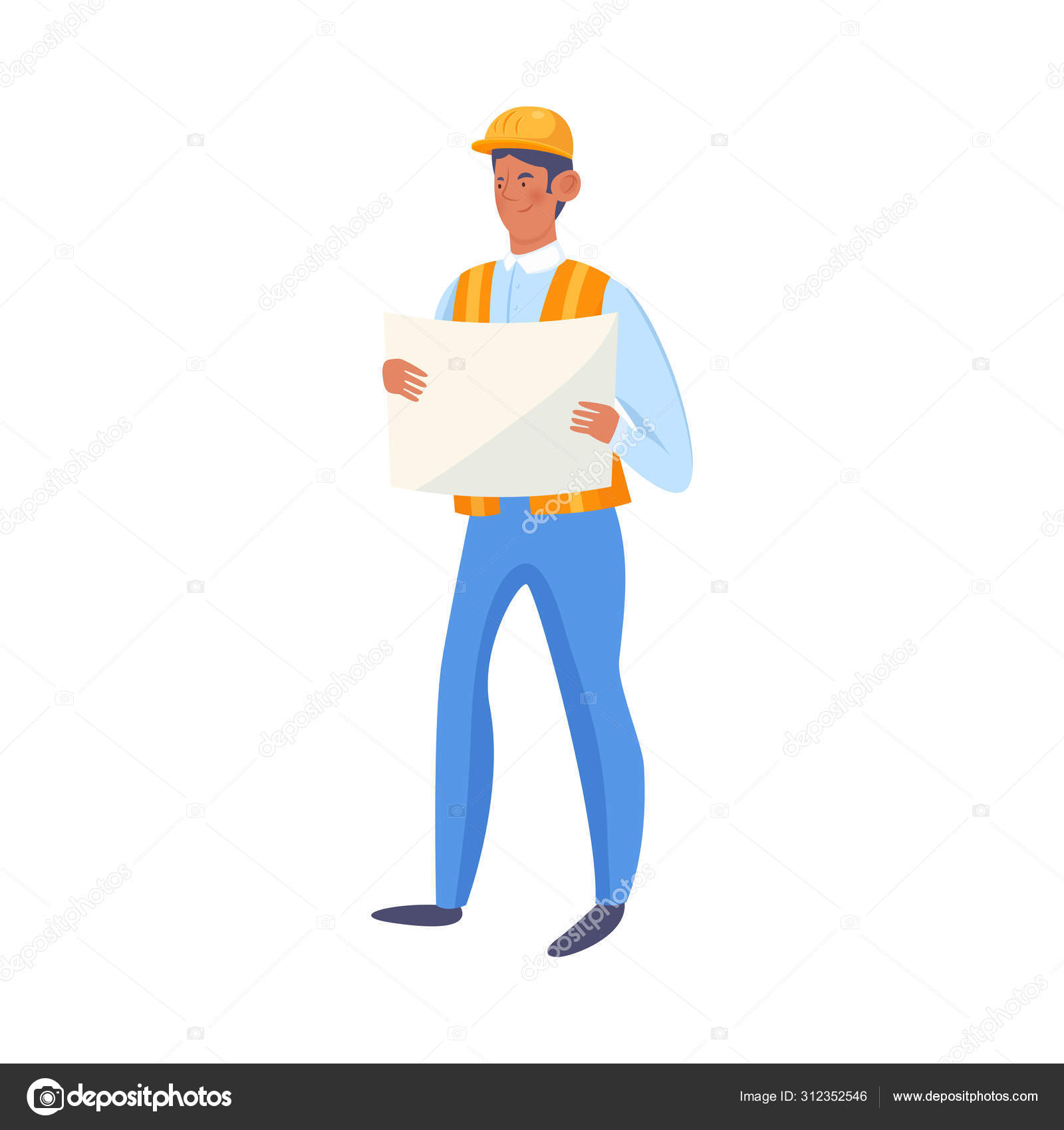 Man builder standing and looking at plan vector illustration Stock ...