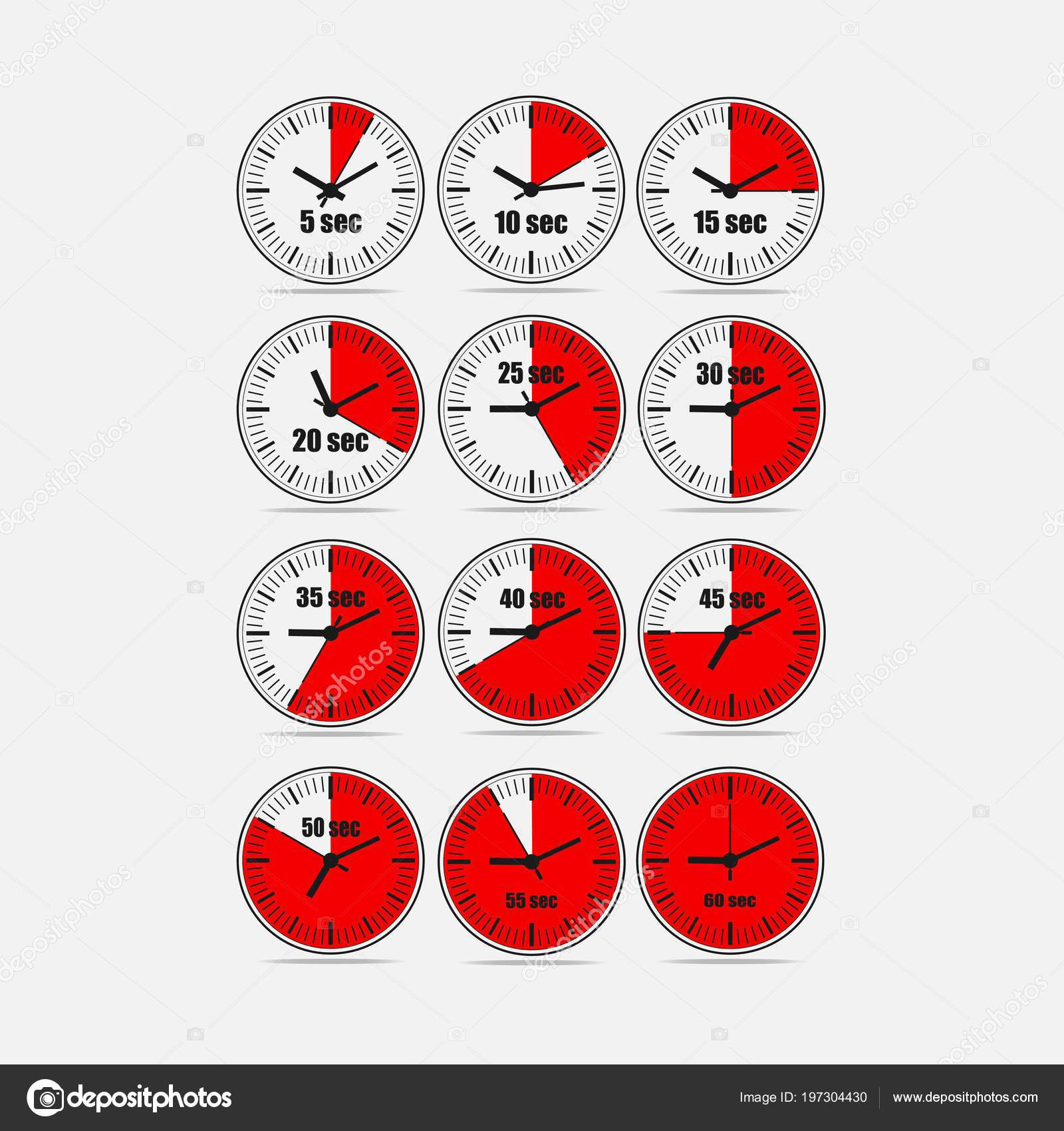 Red Vector Illustration Increments Seconds One Minutes Seconds Interval ...