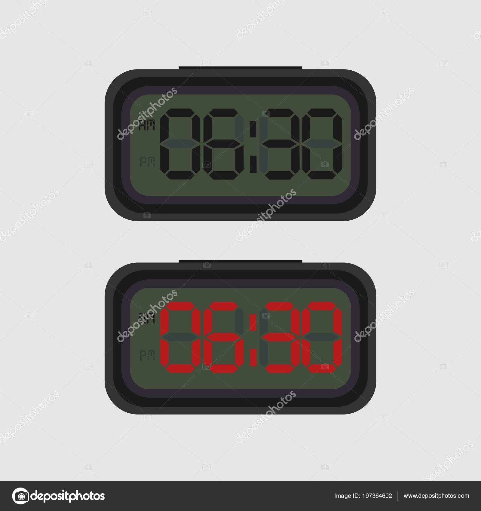 Two Digital Clocks Isolated Gray Background Alarm Six Thirty Morning ...