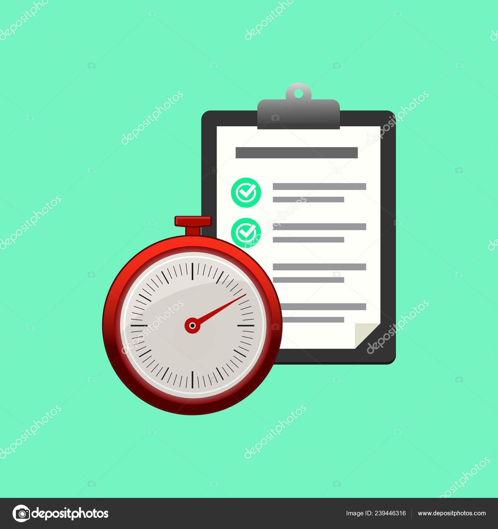 Fast service. Stopwatch with checklist and completed tasks isolated on ...