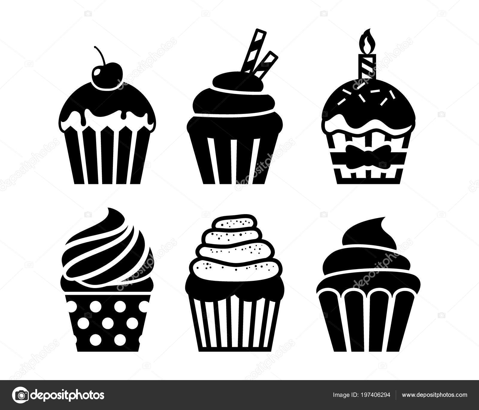 Birthday Cupcake With Candle Clipart Bw