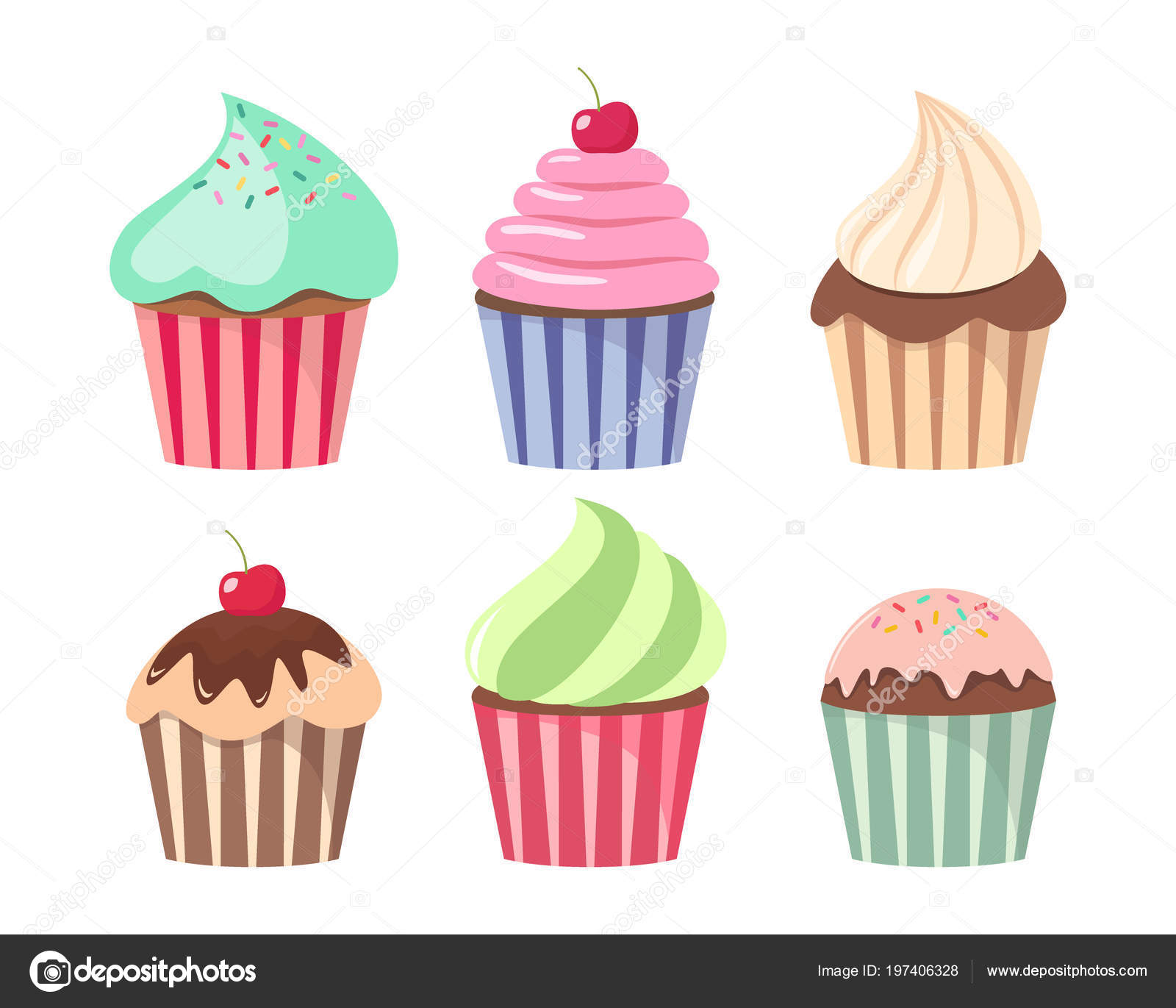 Cartoon Cupcake Set Colorful Cupcakes Cartoons Stock Vector by ©tsvetinaiv 197406328