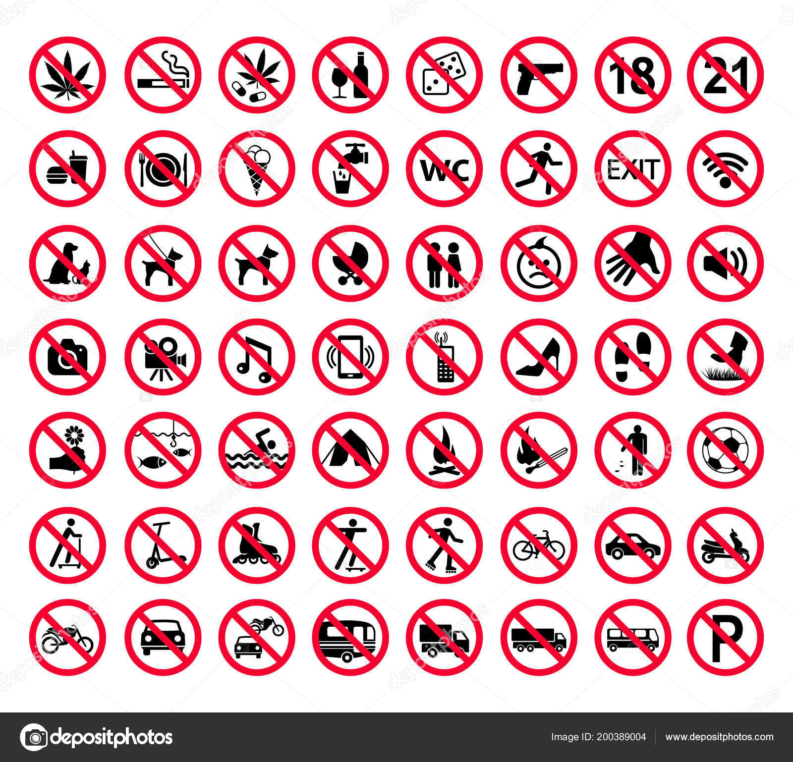 Red Prohibition Sign Set Forbidden Signs Collection Stock Vector by ...