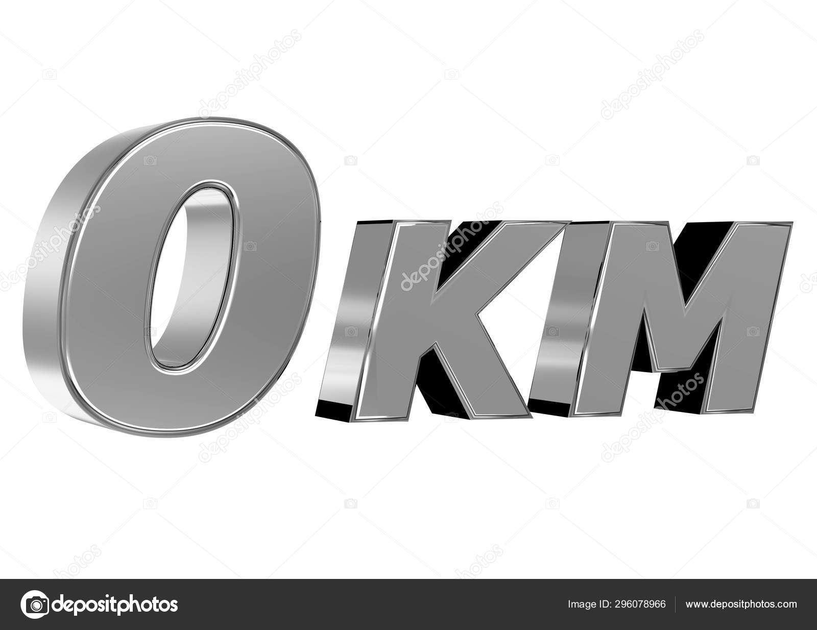 0 kilometer lettering on white background. 0km is the designation of ...