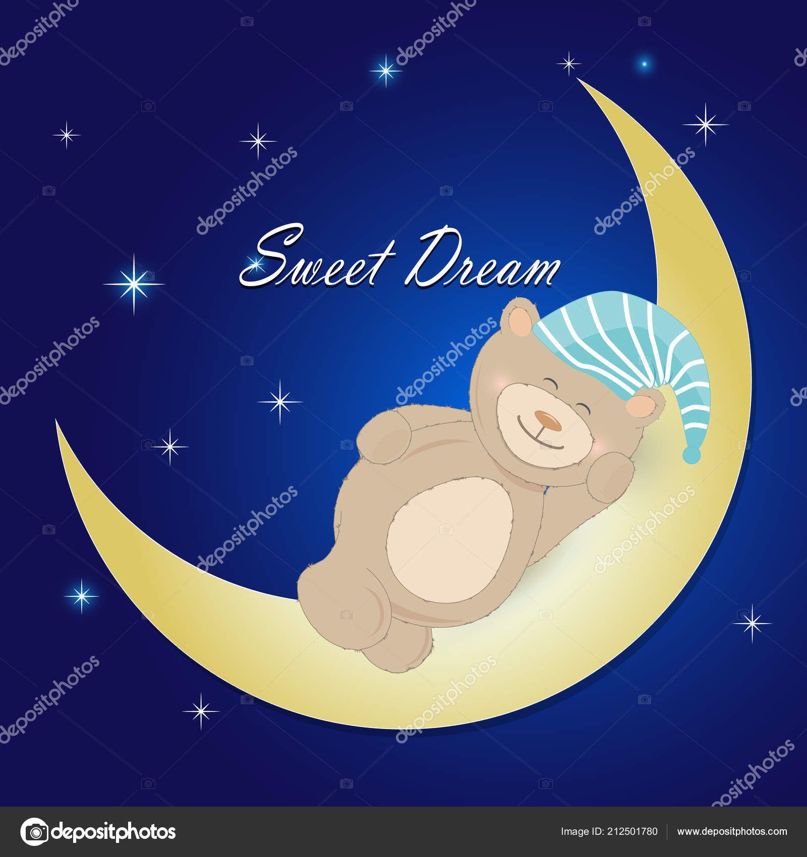 Teddy Bear Sleeping Moon Sweet Dream Text Night Sky Background Stock ...