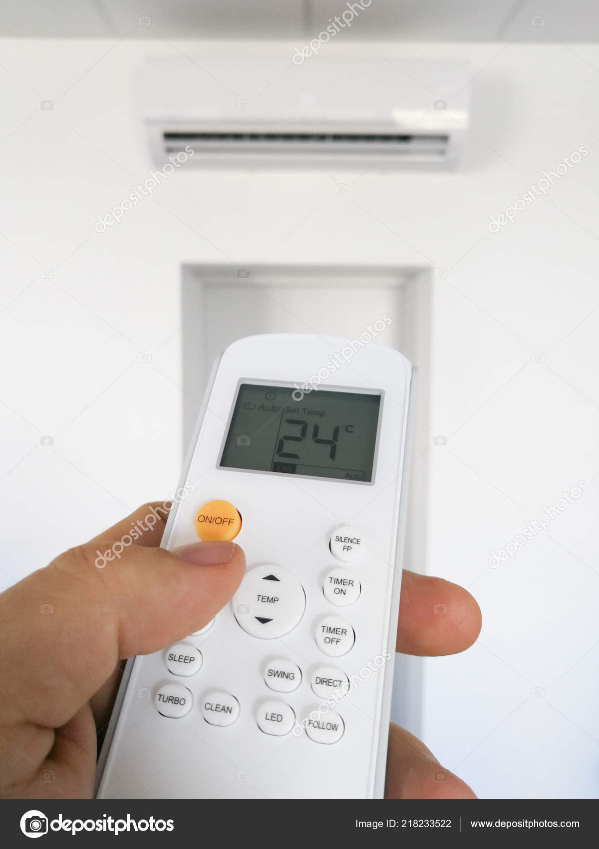 Male Hand Close Adjusting Temperature Air Conditioning System — Stock ...