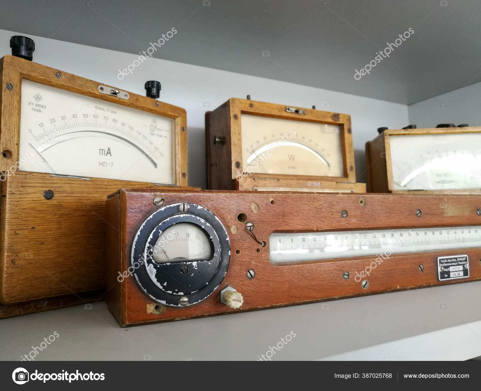 Old Retro Wooden Case Electronics Measurement Equipment Current Voltage ...