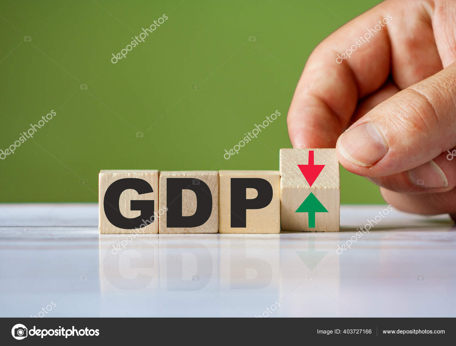 Hand Turn Wooden Block Change Arrow Direction Symbol Gdp Change Stock ...