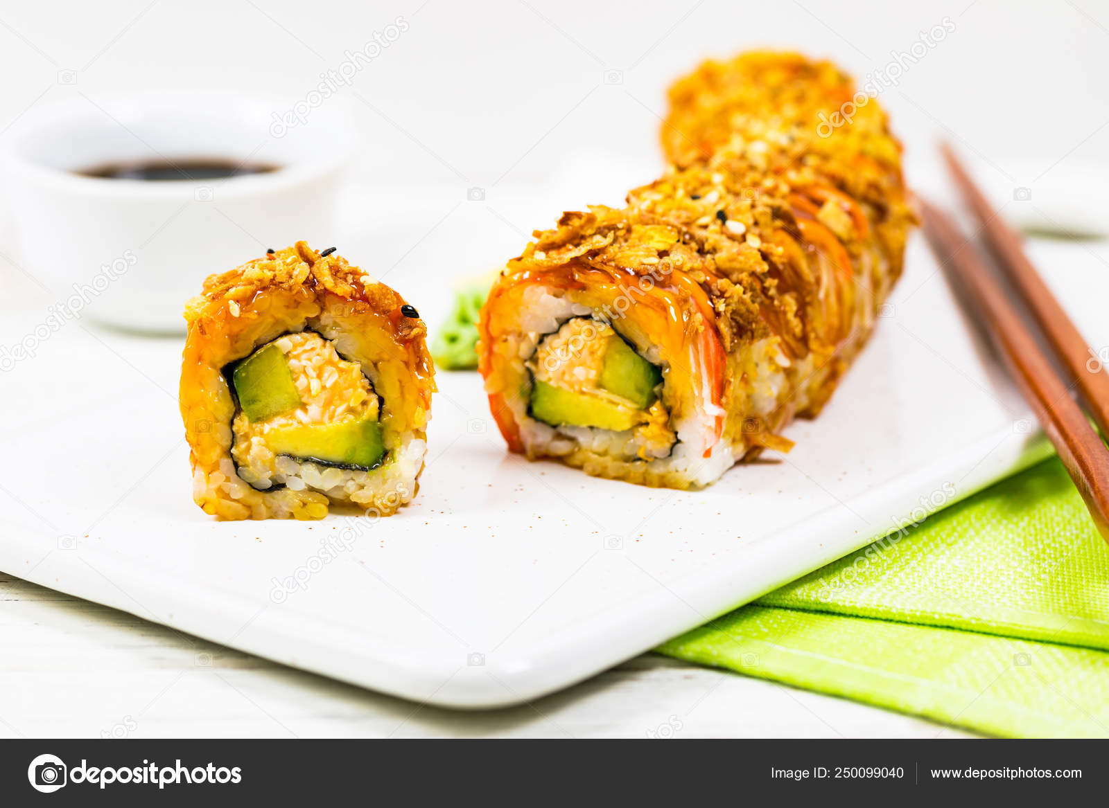 New York Crunch Sushi Roll Selective Focus Stock Photo by ©alisafarov ...