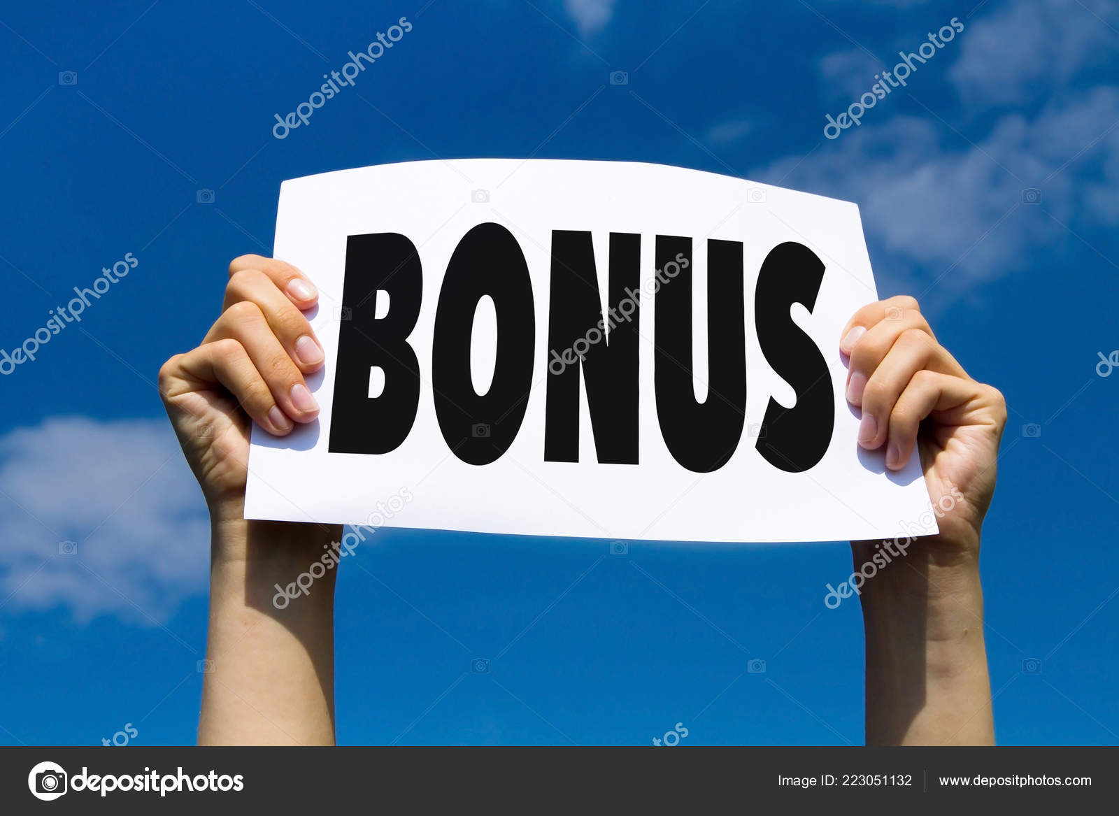 Bonus Concept Hands Holding Paper Sign — Stock Photo © anyaberkut ...