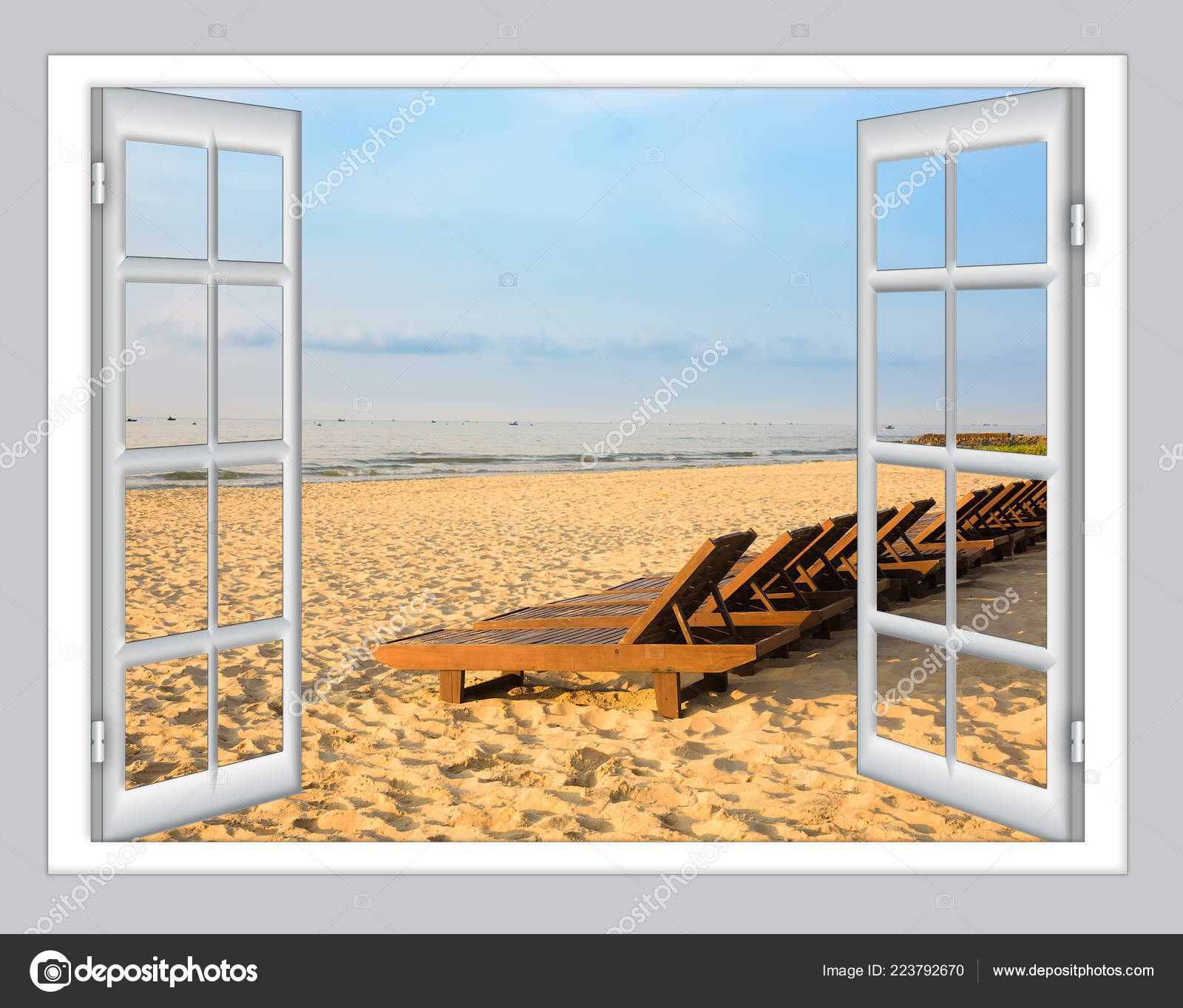 Summer Sunny Day View Window Sea Beach Tree Stock Photo by ©db-rus ...