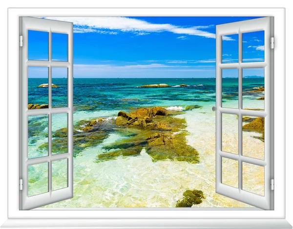 Sea View Window Island Sunny Summer Day — Stock Photo © db-rus #223792634