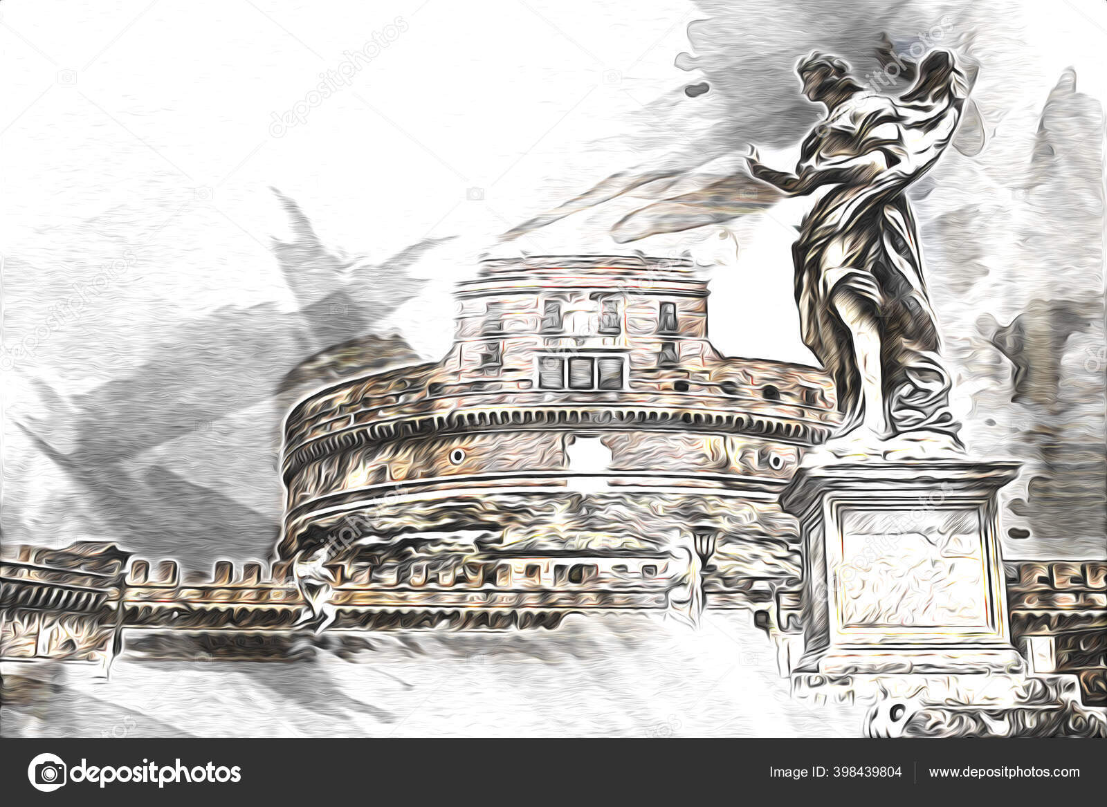 Rome Italy Art Drawing Sketch Illustration Fun Design Vintage Retro ...