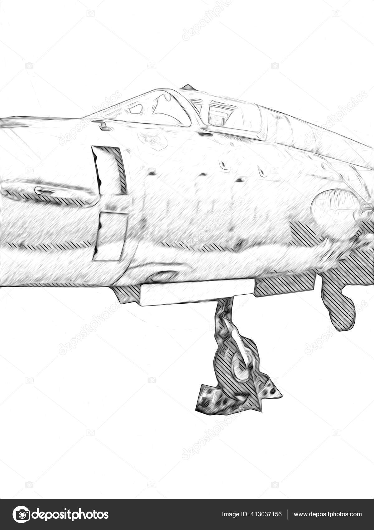 American Jet Fighter Aircraft Drawing Illustration Art Vintage Stock ...