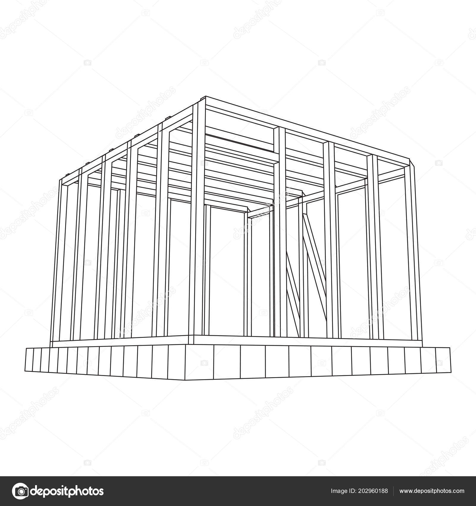 Wireframe framing house Stock Vector by ©newb1 202960188