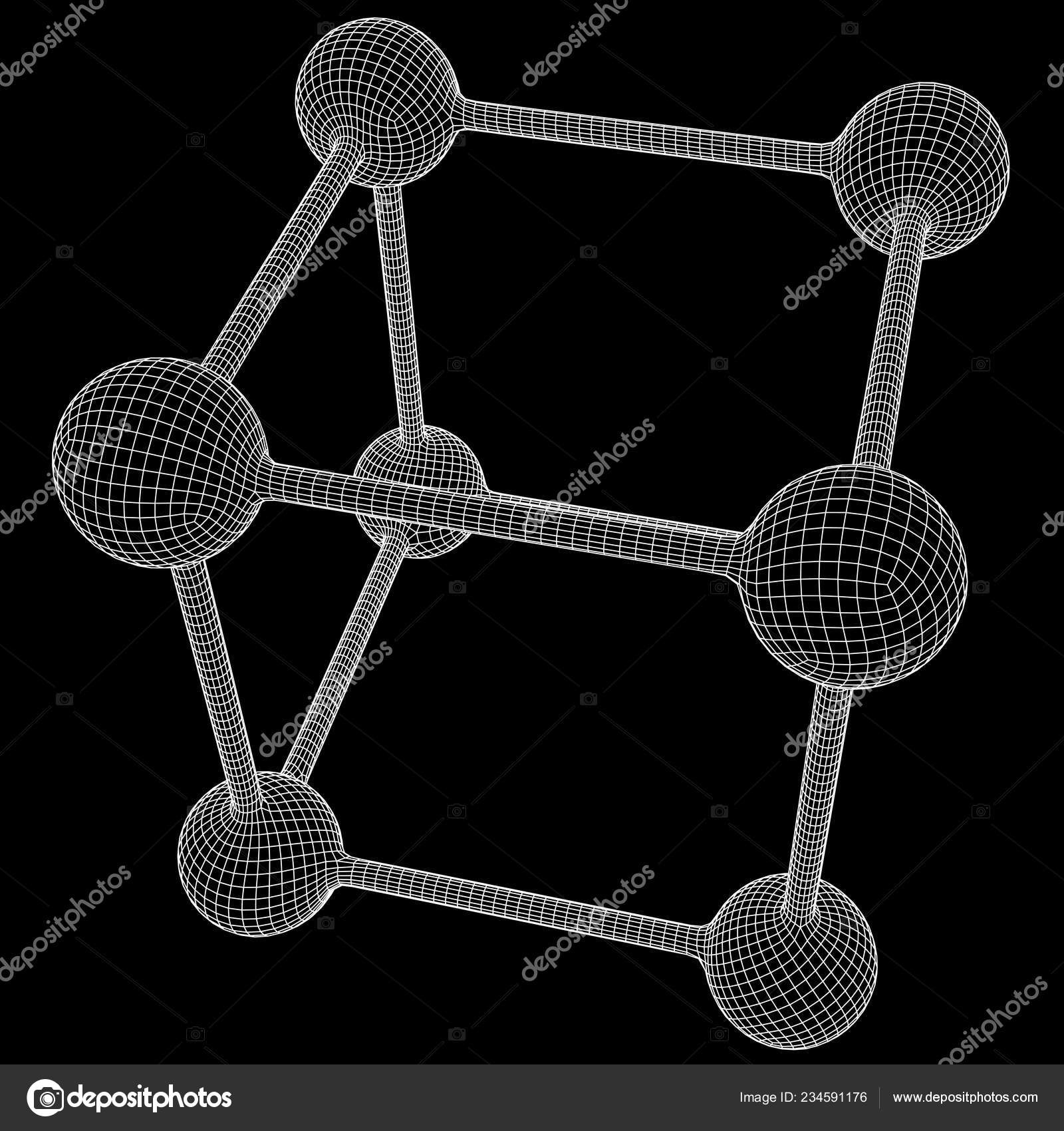 Wireframe Mesh Molecule Vektor Stok oleh ©newb1 234591176