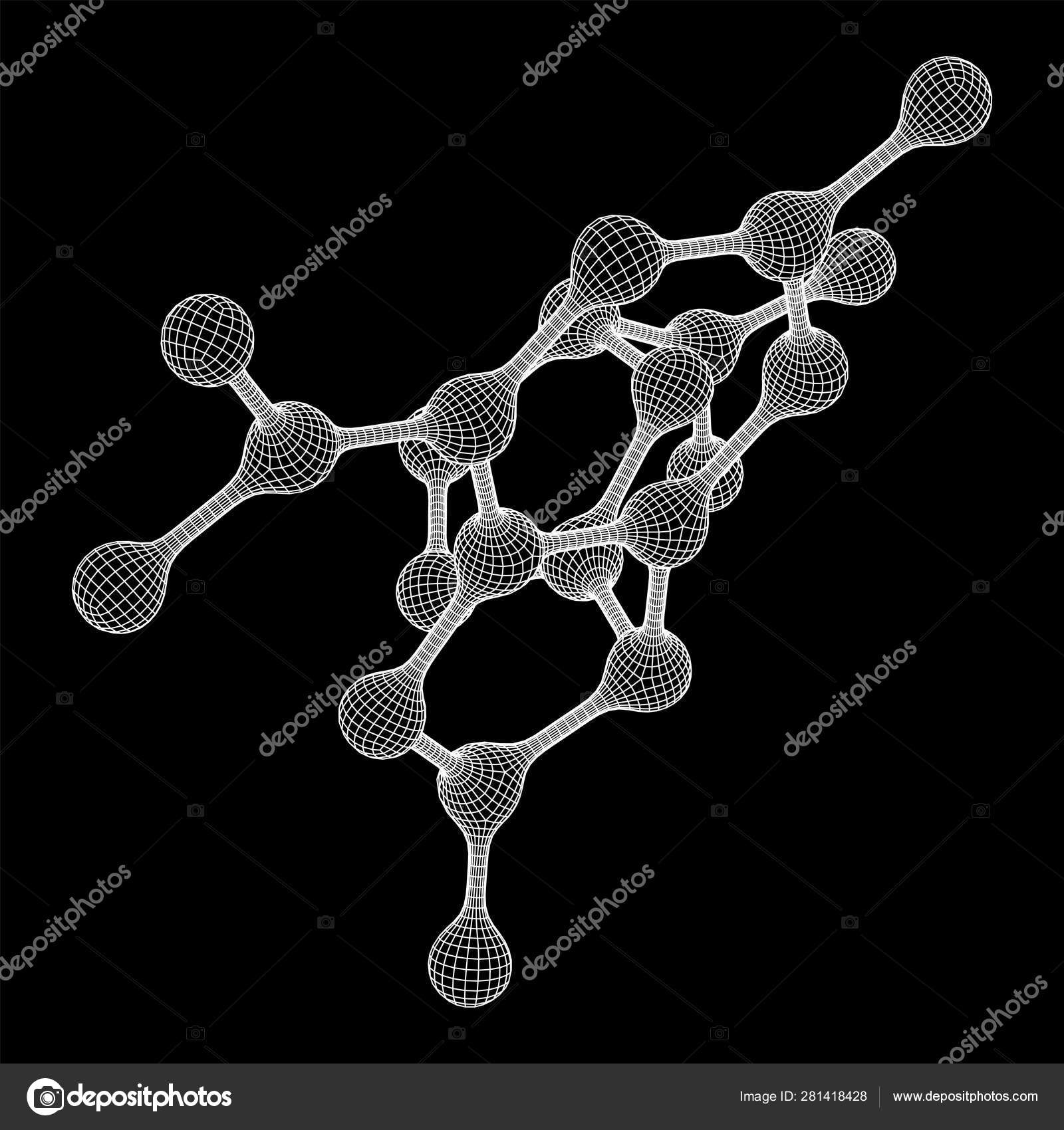Wireframe Mesh Molecule. Estructura de conexión . Vector de stock ...