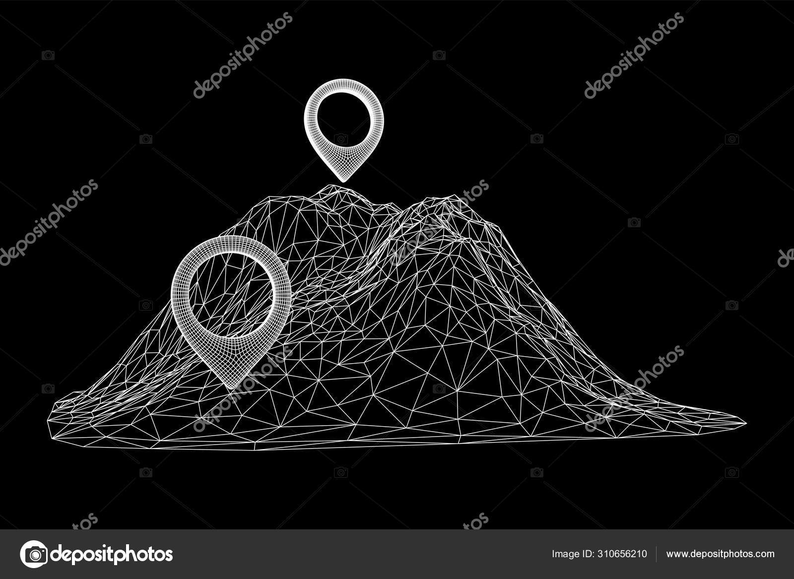 Geo map pin on mountain peak top wireframe mesh Stock Vector by ©newb1 ...