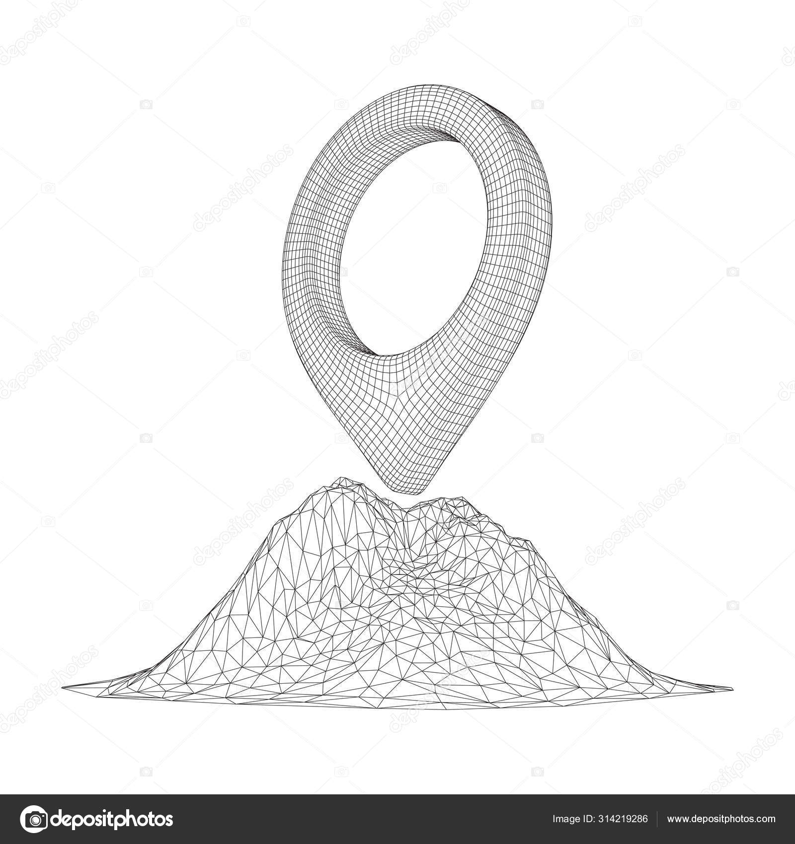 Geo map pin on mountain peak top wireframe mesh Stock Vector Image by ...