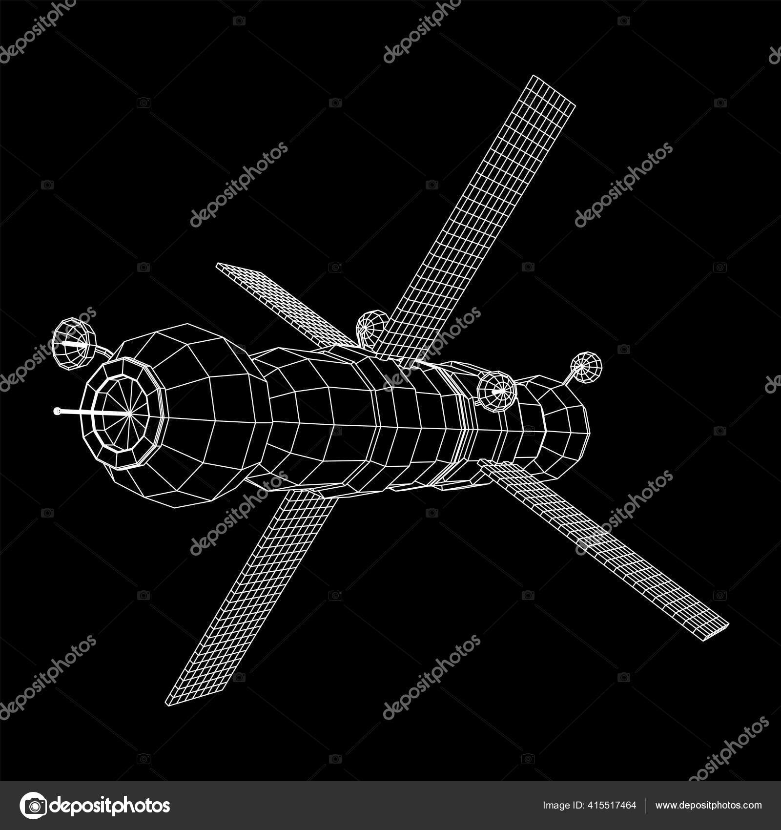 Space Station Communications Satellite Wireframe Low Poly Mesh Vector ...