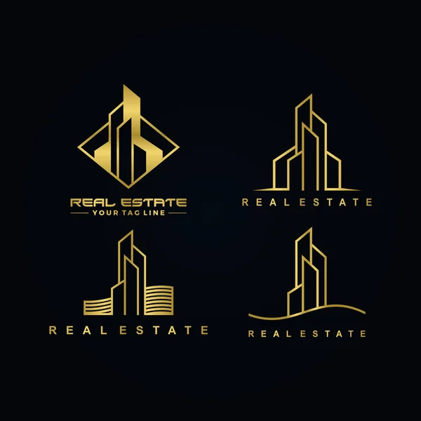 Golden building real estate logo icon concept template on dark ...