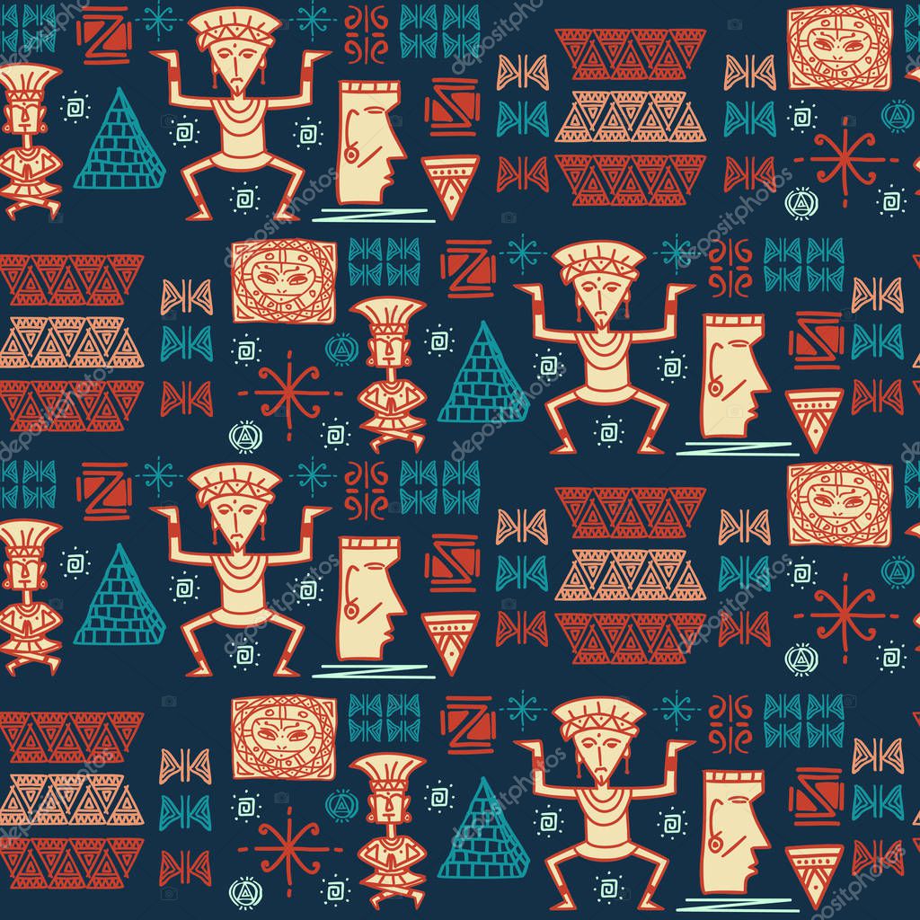 Vector de patrón tribal azteca con símbolo jeroglífico dibujado a mano ...