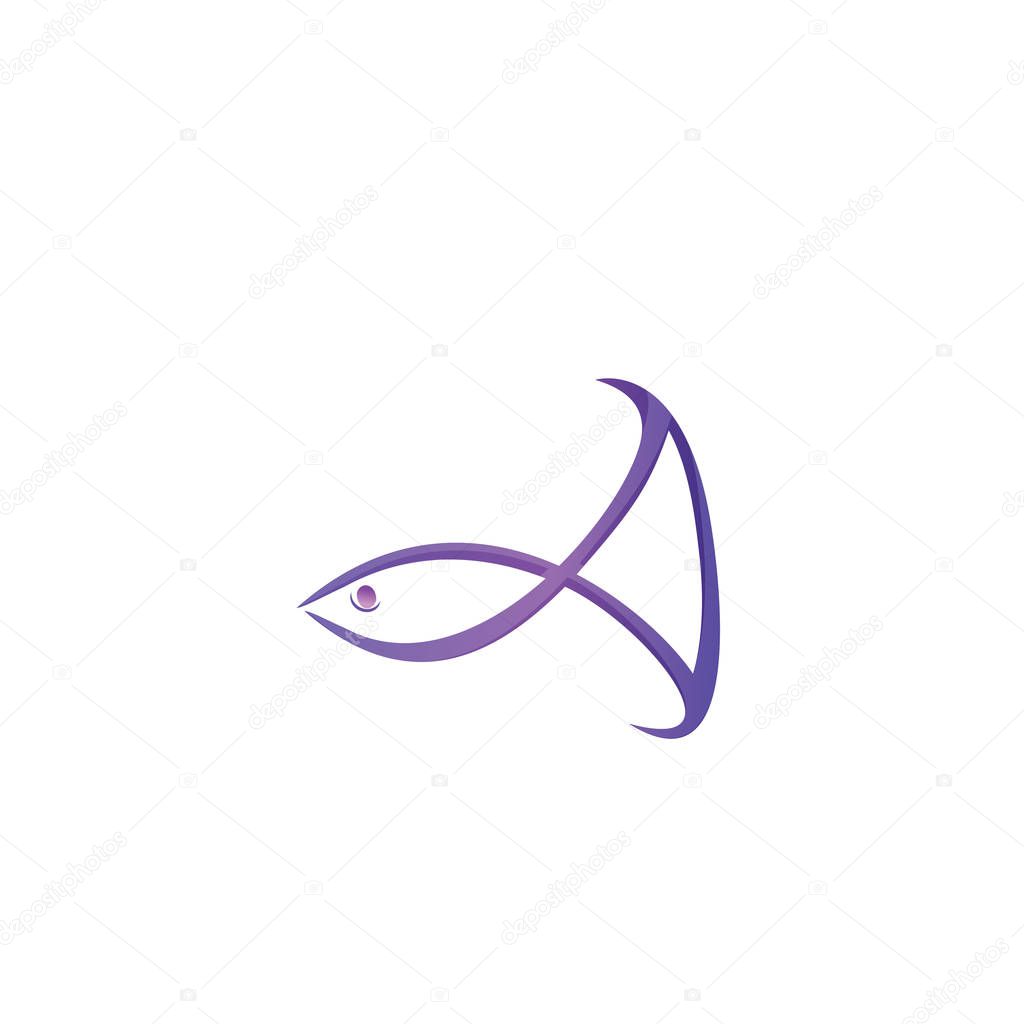 Plantilla de logotipo de pescado vector con tipografía A. 2023