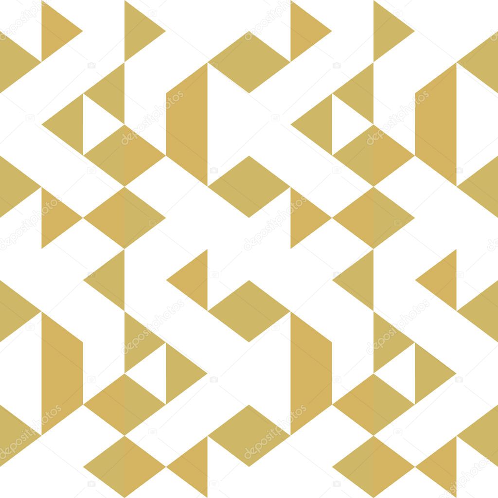 Geométrico triángulo sin costura patrón vector con colores dorados. Oro ...