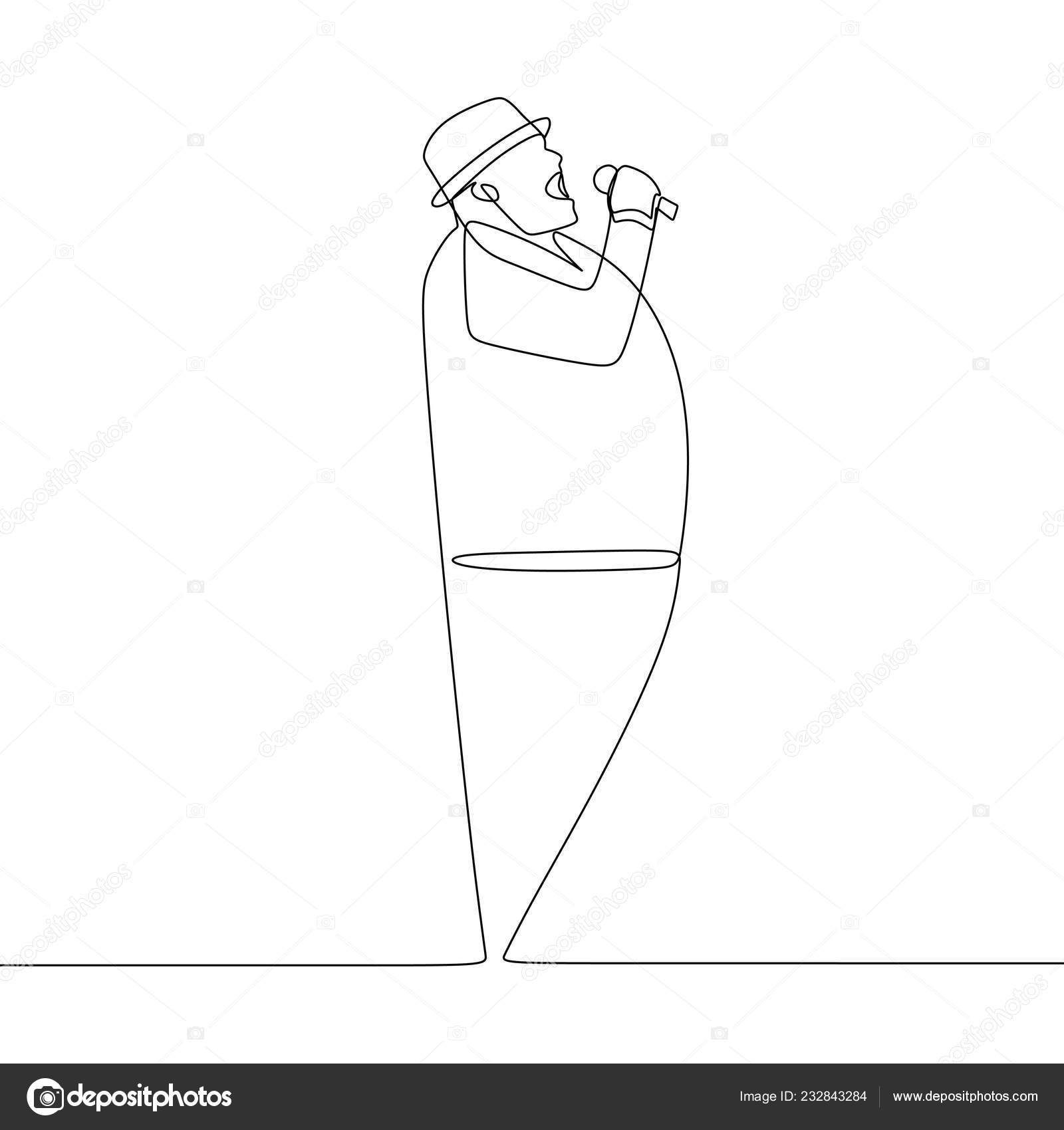 One Line Drawing Singer Male Jazz Fat Person Wearing Hat Stock Vector ...