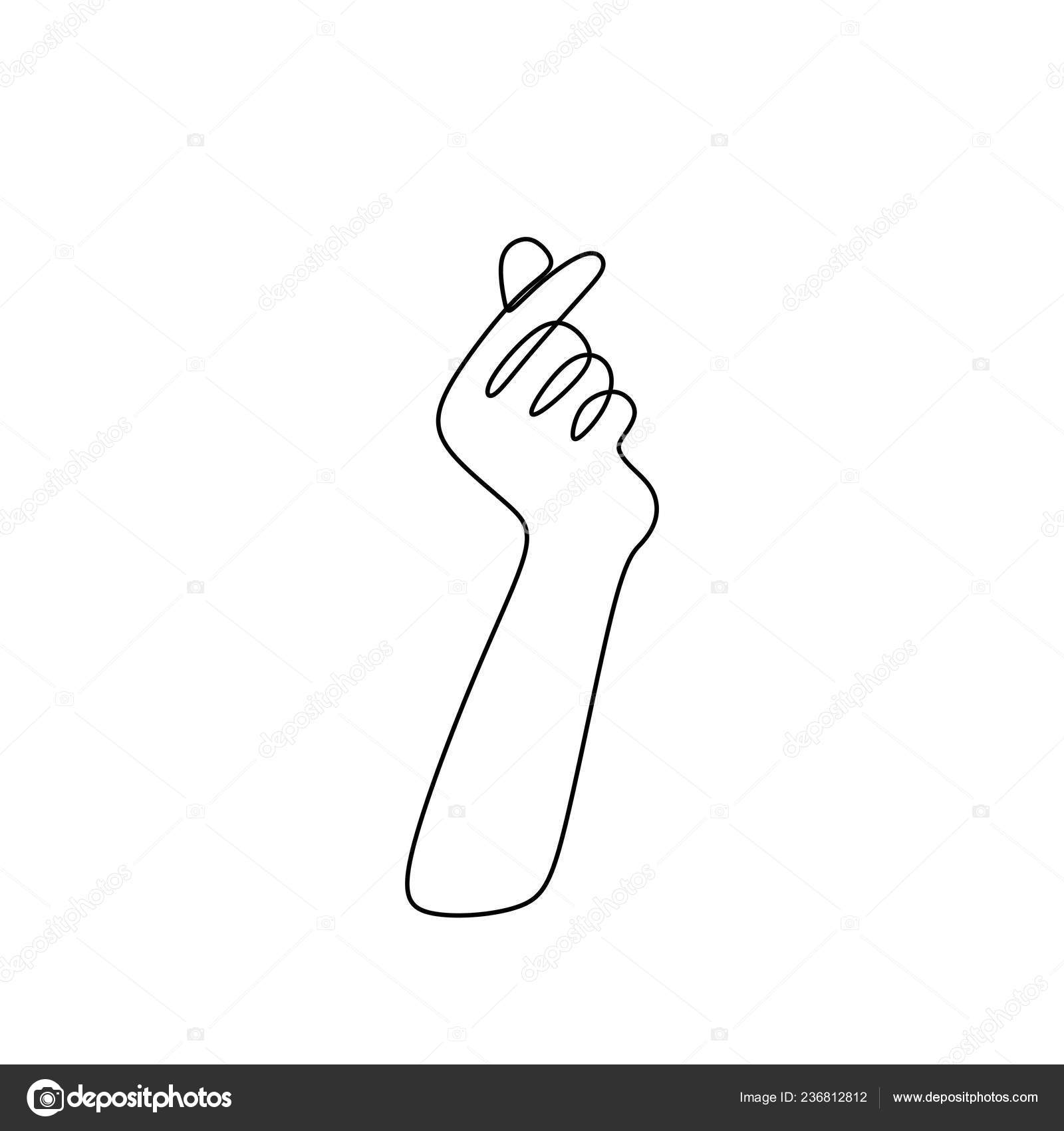Continuous Line Drawing Love Symbol Hand Popular Korean Culture Style ...