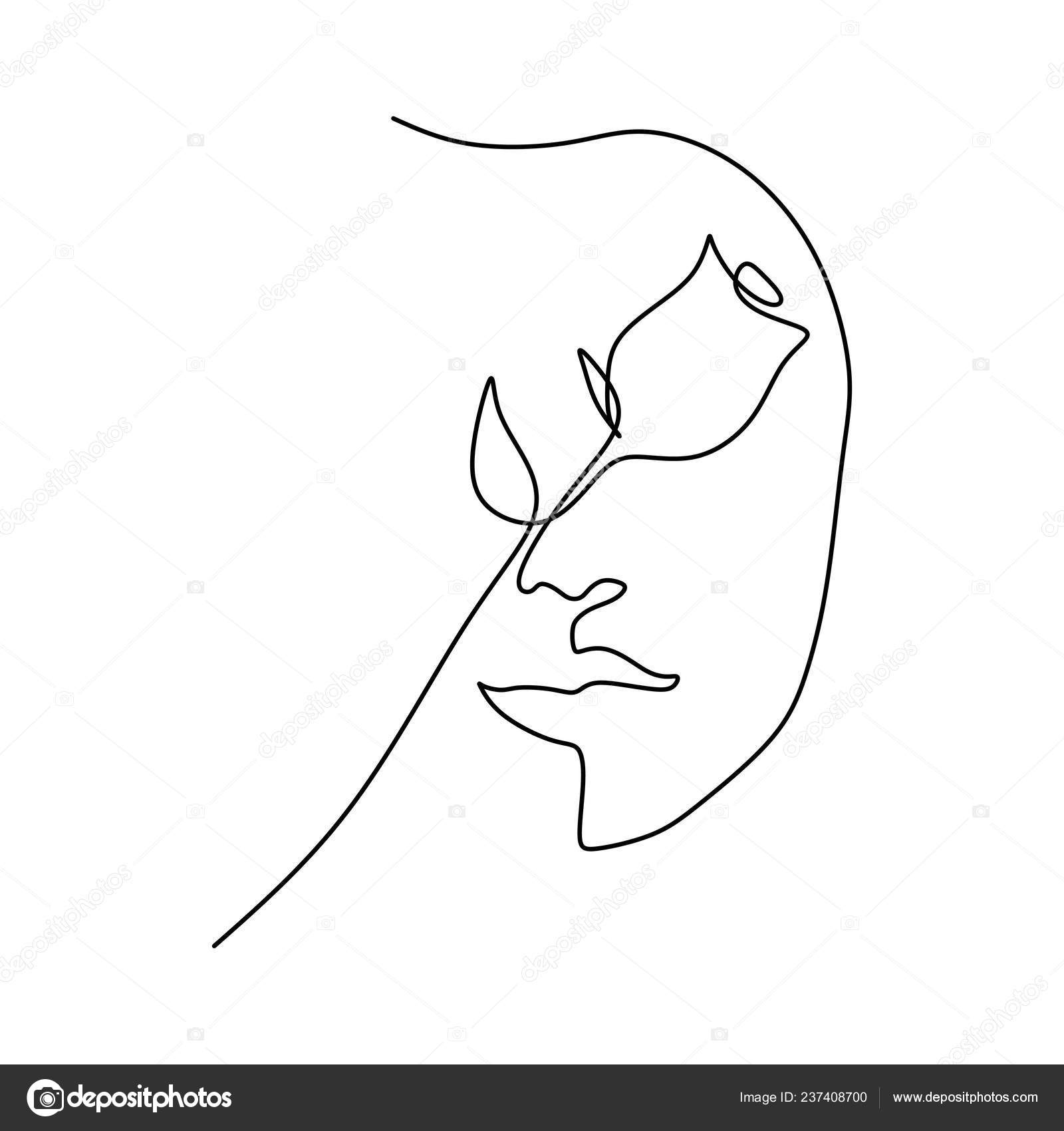 Face with flowers print One line face SVG/ Face one line drawing ...