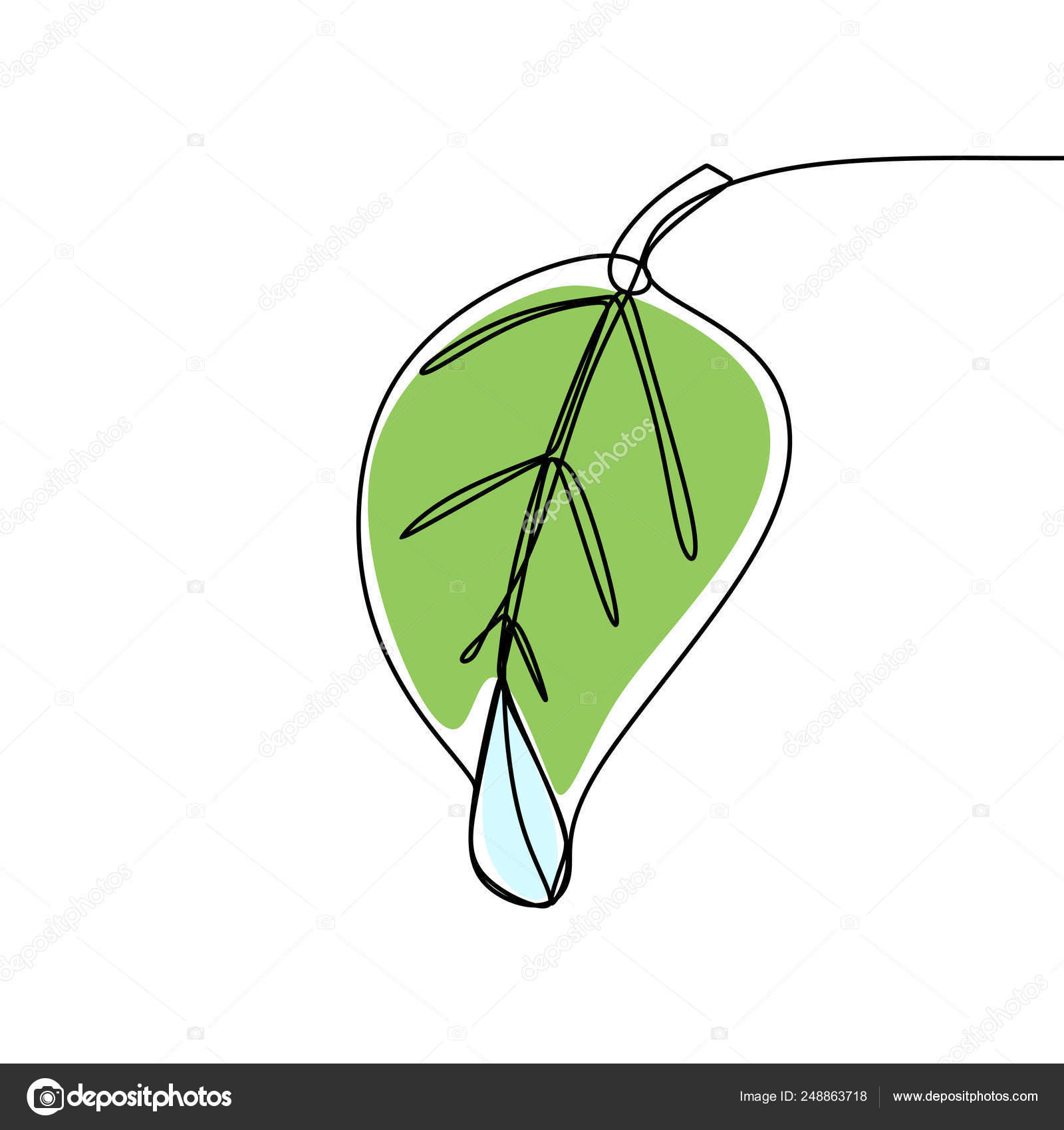 One Line Drawing Minimalist Leaves Dew Design Vector Illustration Stock ...