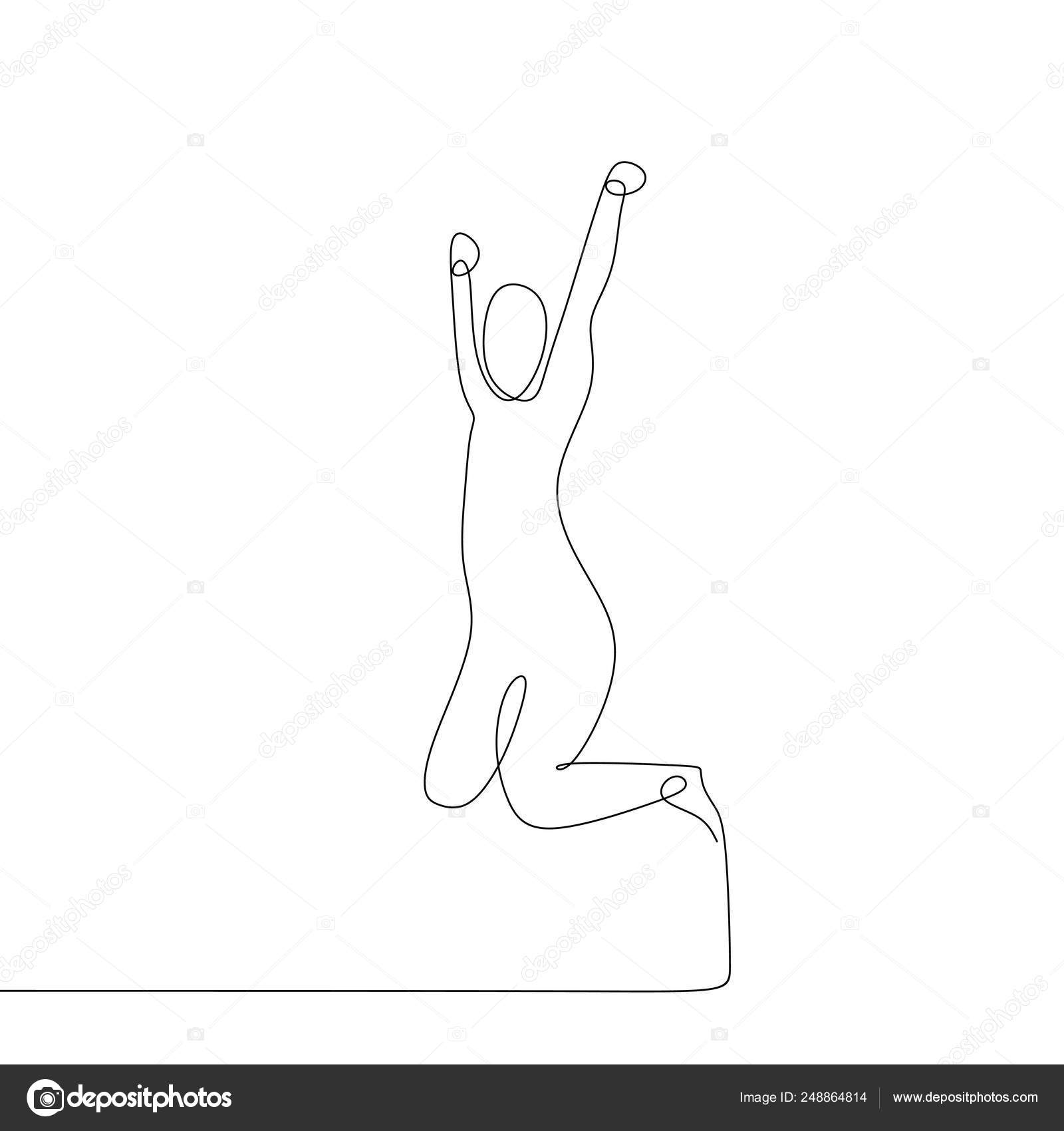 Continuous Line Drawing Happy Man Jumping Rising His Hands Vector Stock ...