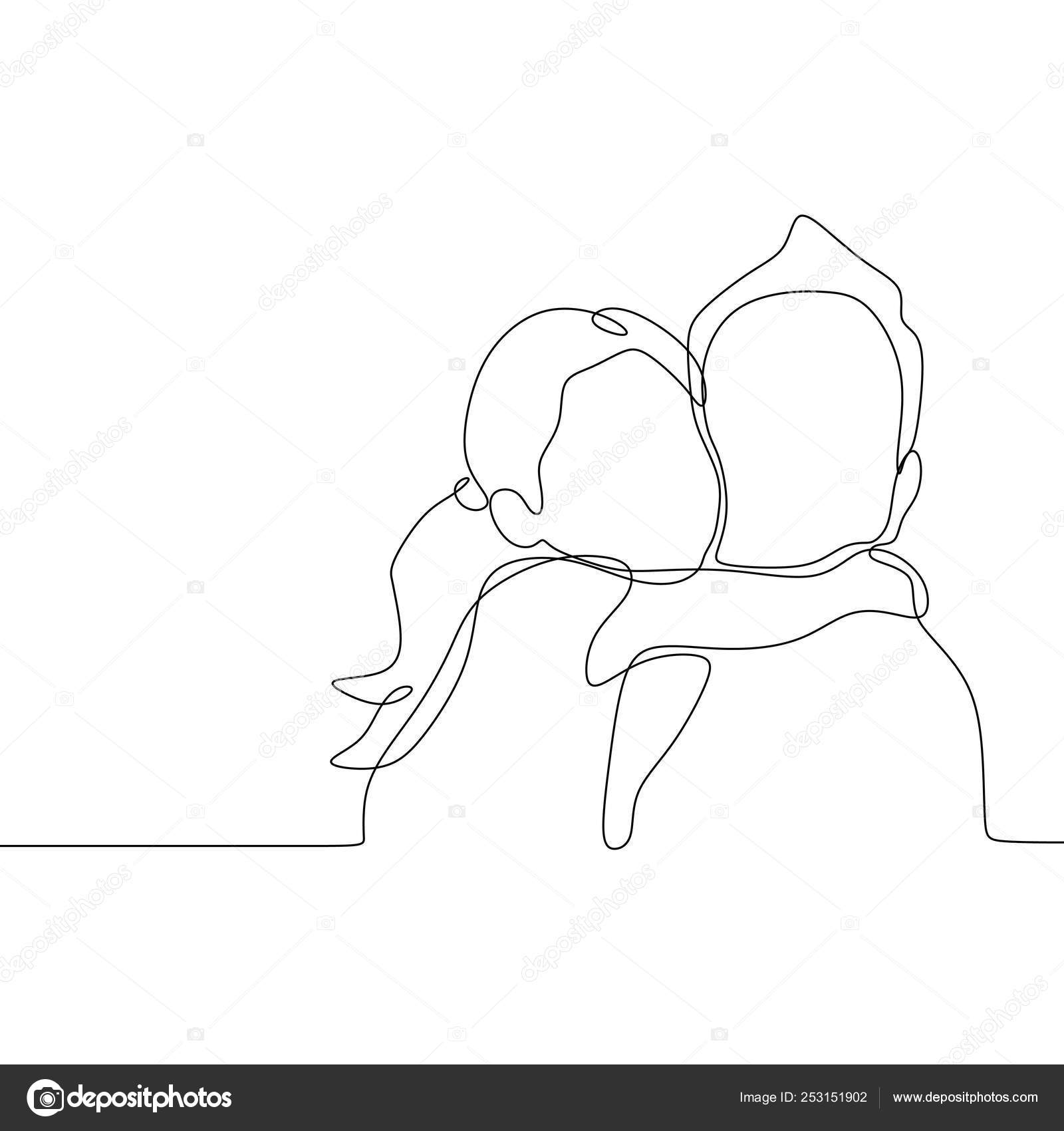 Continuous line drawing of cute daughter and his father. Family time ...