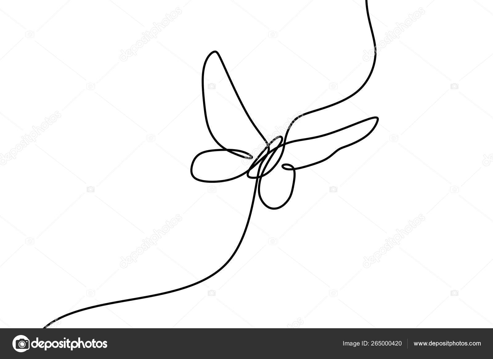 Butterfly One Continuous Line Drawing Element Isolated White Background ...