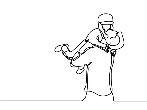 Continuous line drawing of a father and children lovely family concept ...