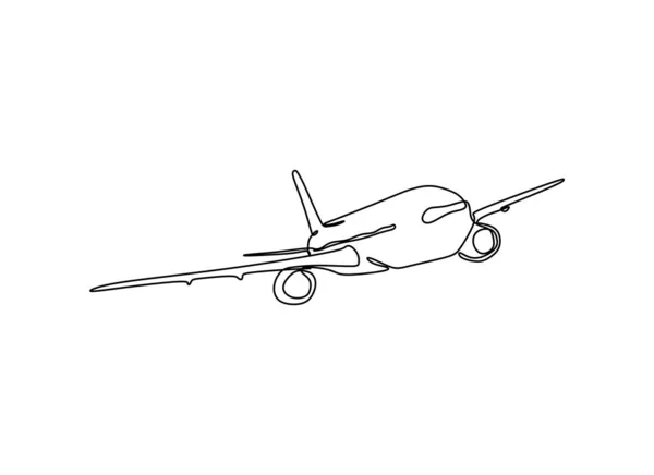 One line drawing of airplane flying on the sky on white background ...