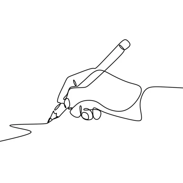 One Line Drawing Hand Holding Pen Writing Paper Minimalism Continuous ...